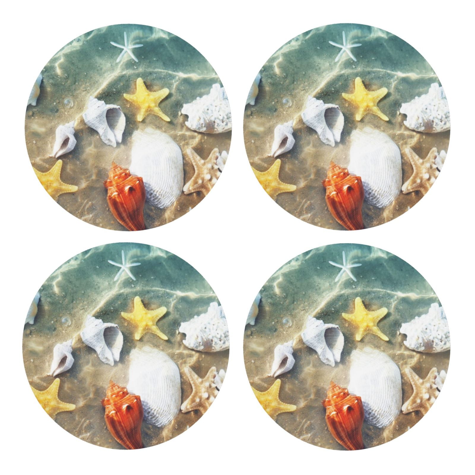 Xecao Seashell On The Beach for MDF Cork Coaster 4 Pcs,Drink Coasters ...