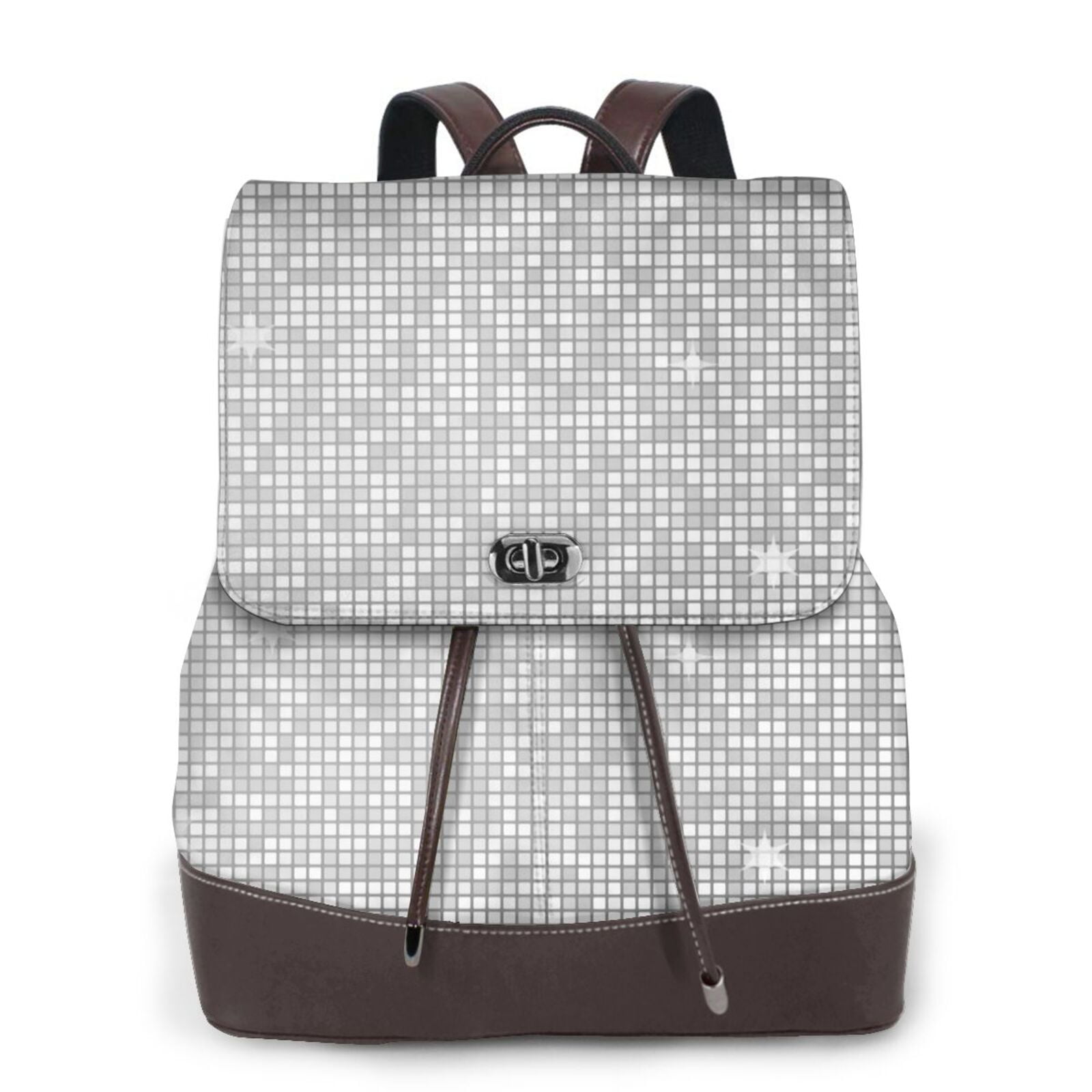 Xecao Silver Mosaic Print Large Backpack Soft Leather for Women Travel ...