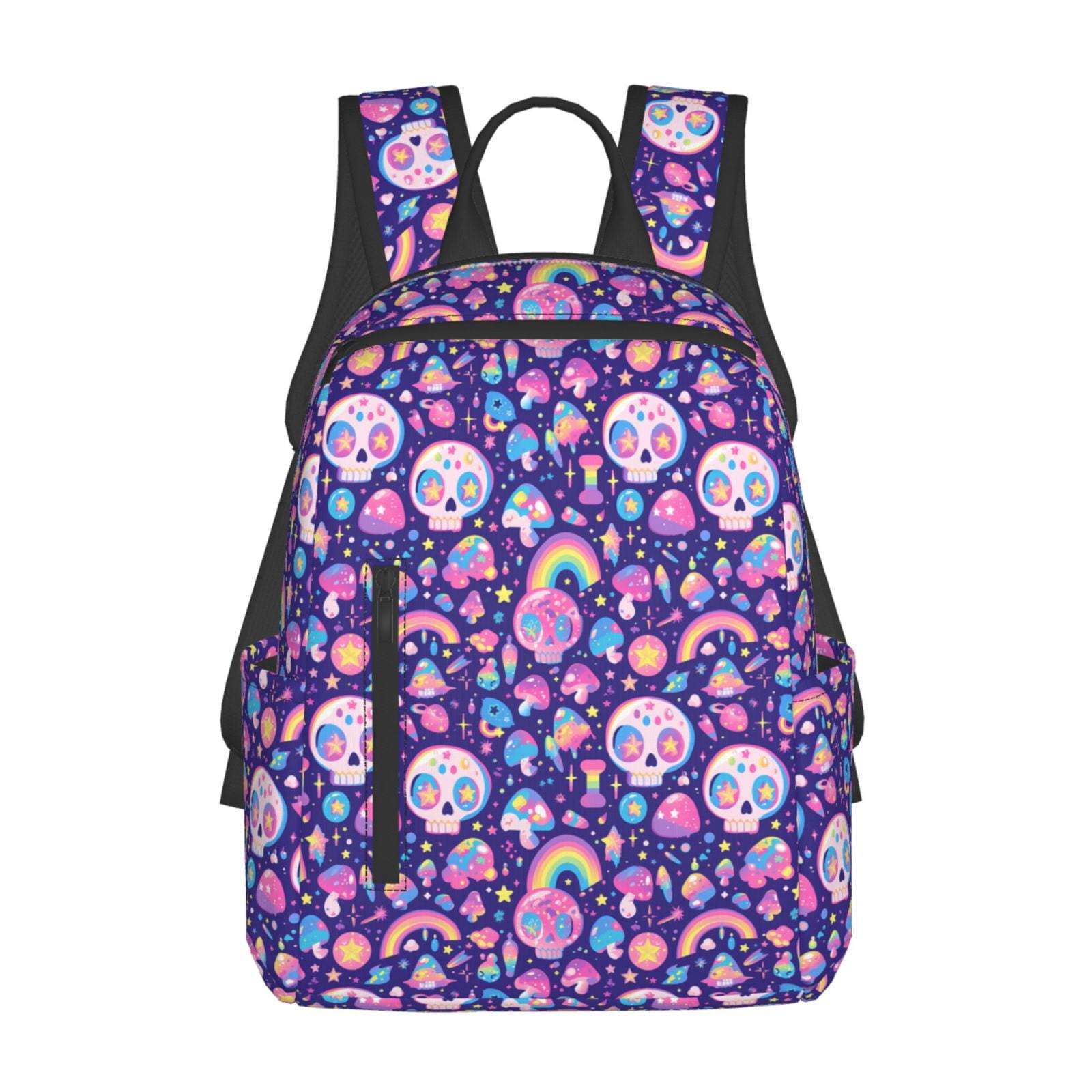 Xecao Skull mushroom rainbow print Backpack For women men Aesthetic ...