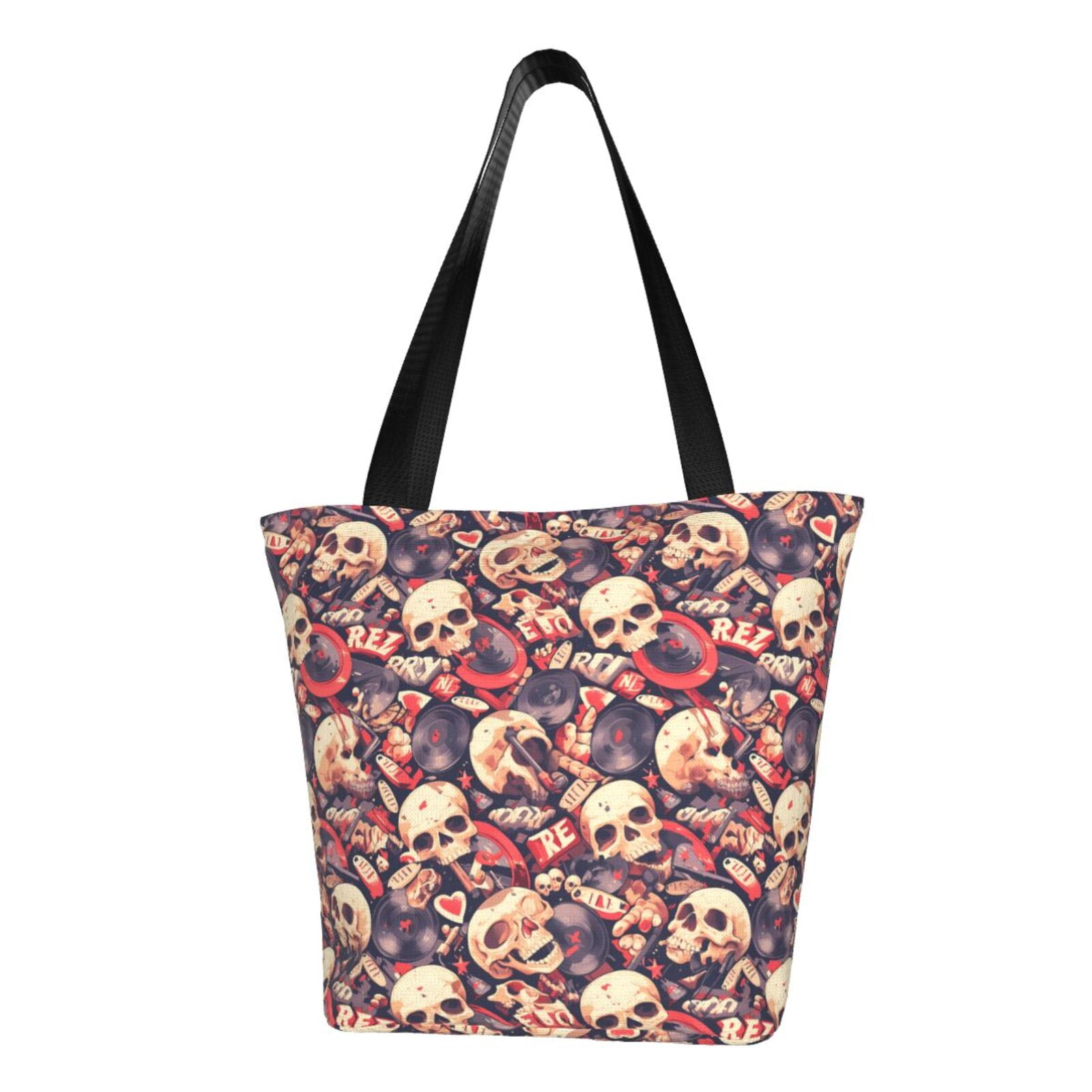 Xecao Skull rock record artist for Tote Bag for Women -Tote Shoulder Bag with A Little Pocket ...