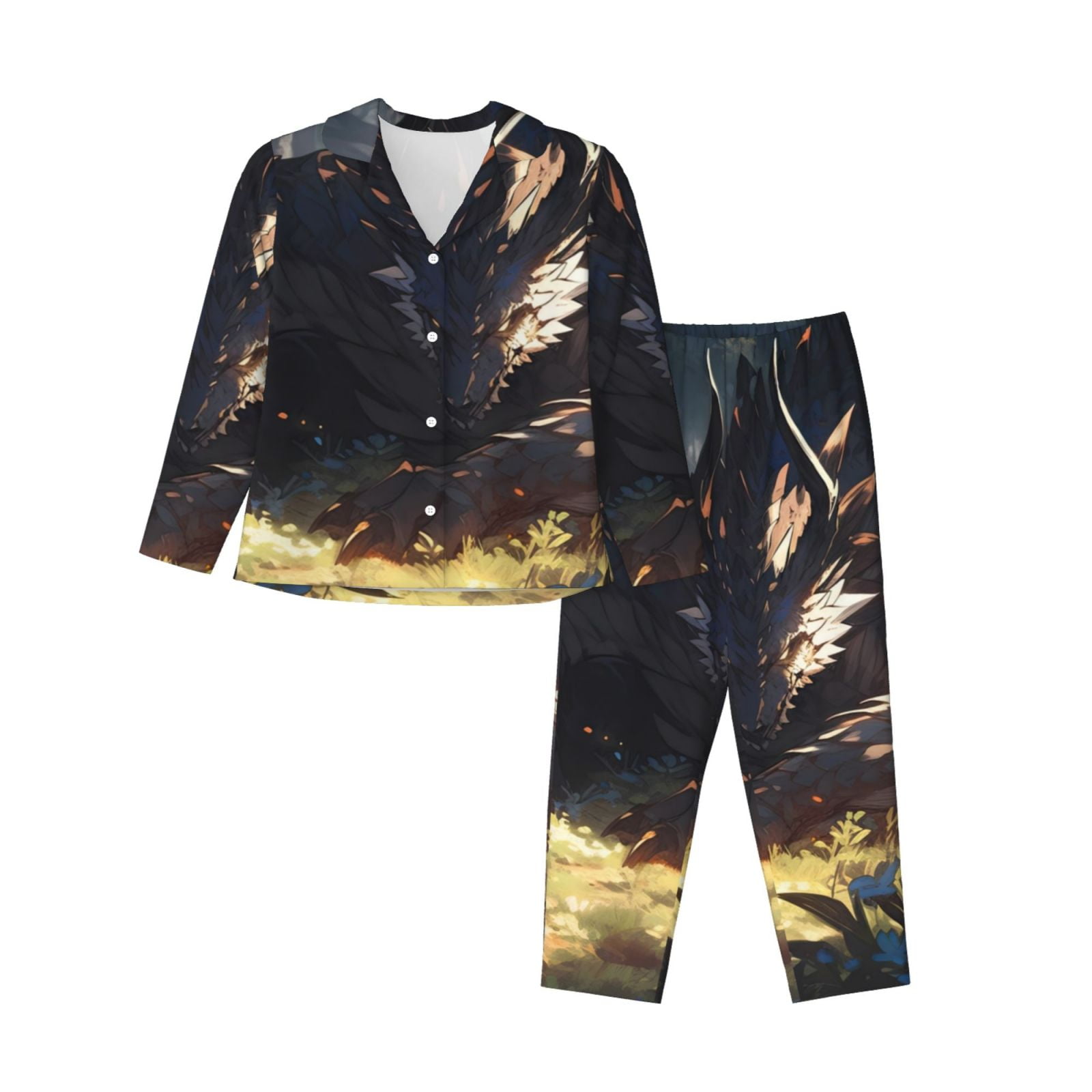 Xecao Sleeping Dragon In Forest Print Women Pajamas Set Soft Sleepwear ...