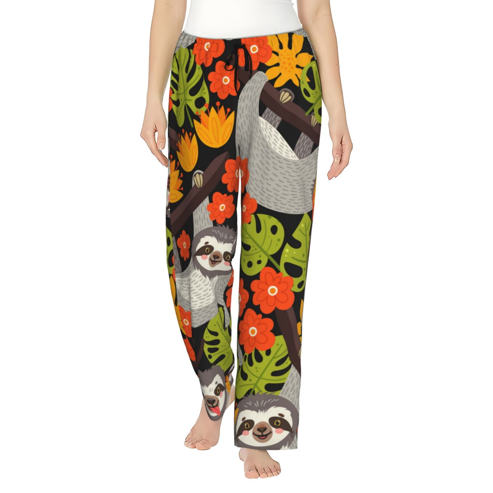Xecao Sloth on the Branch Women's Straight Lounge Pajama Pants: The ...