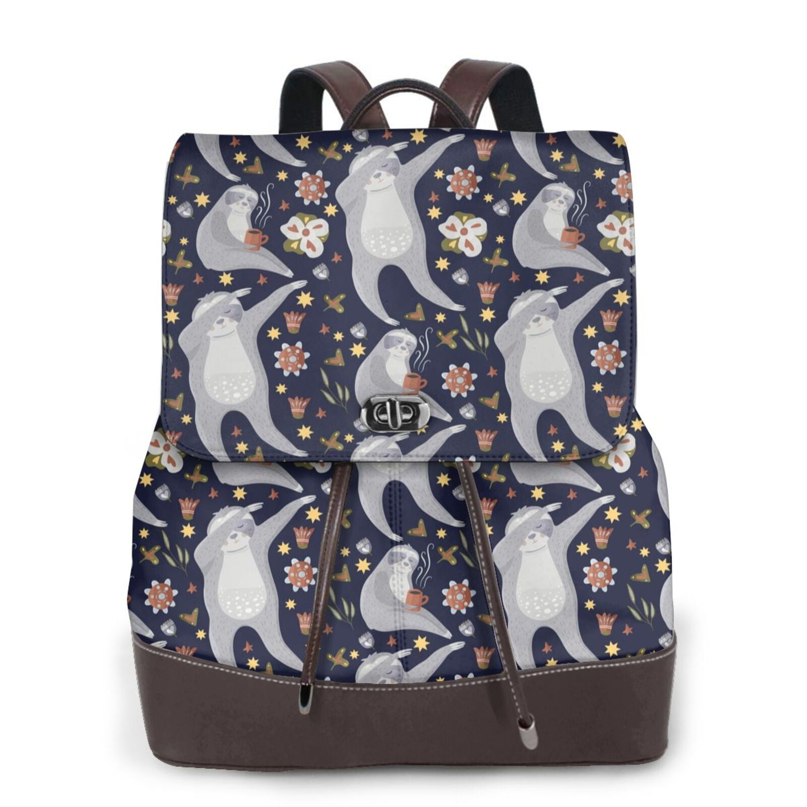 Xecao Sloths Dancing Print Large Backpack Soft Leather for Women Travel ...