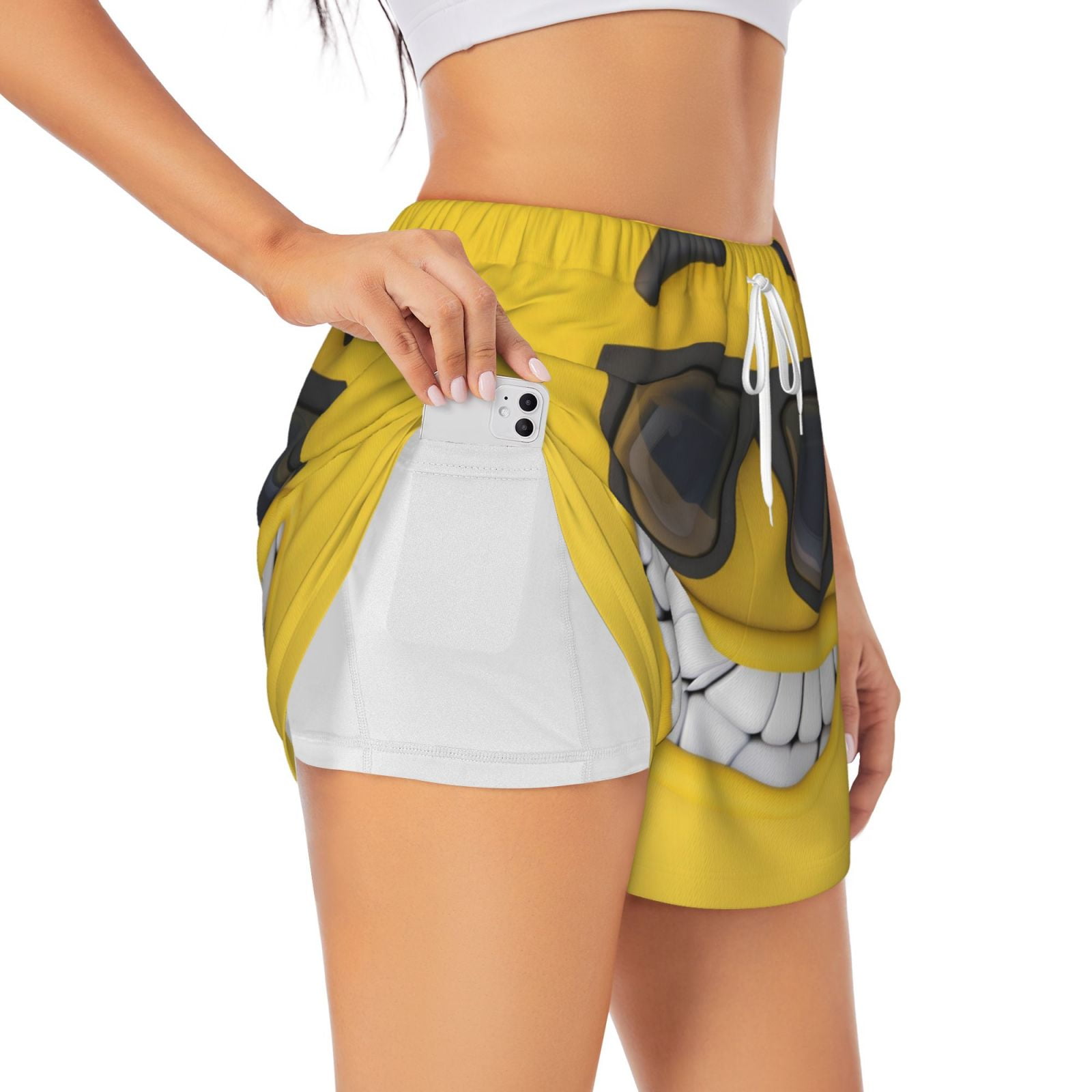 Xecao Smiling With Sunglasses for Double-layer Running Short for Women ...