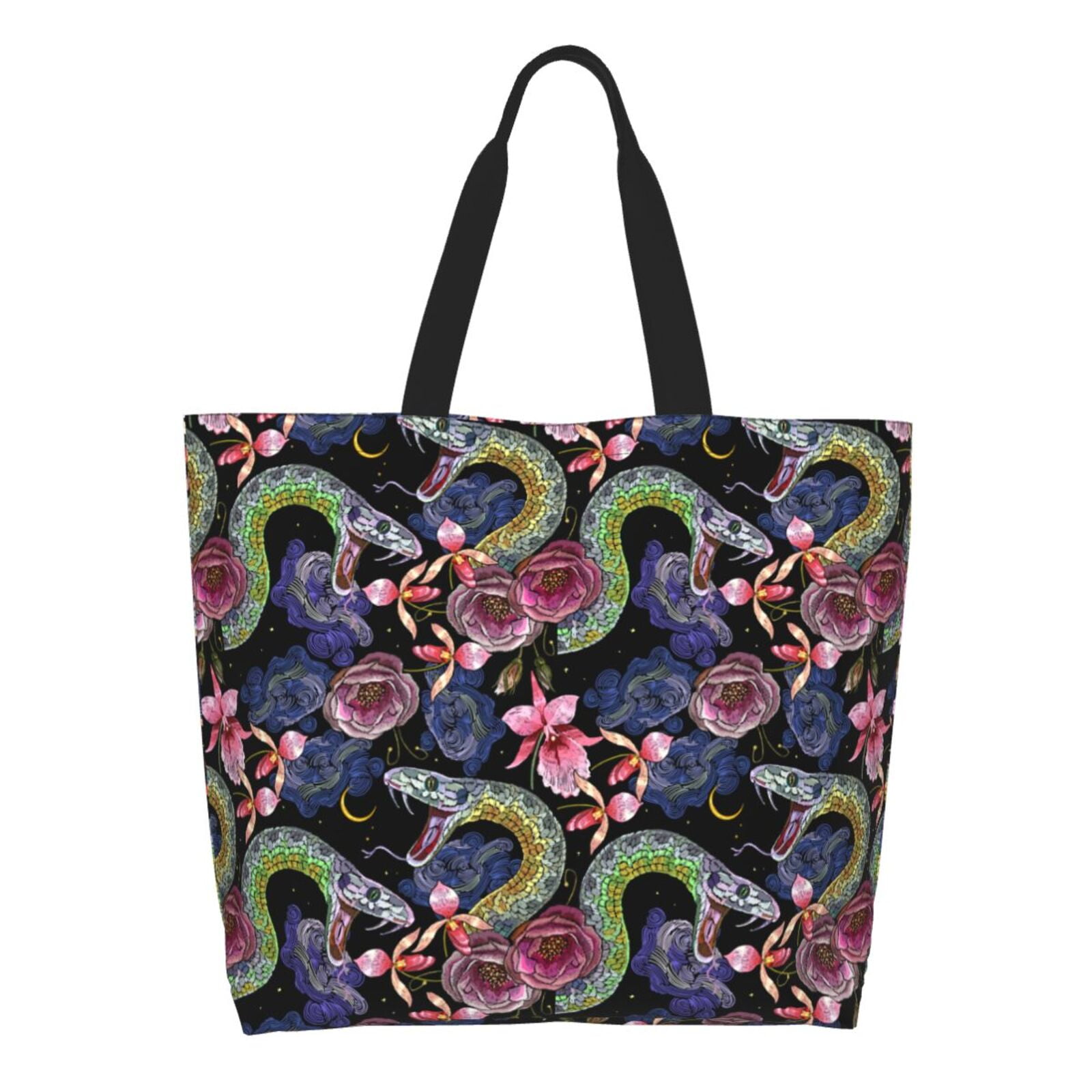 Xecao Snake And Flower for Tote Bag for Women, Tote Shoulder Bag with a littlw pocket and ...