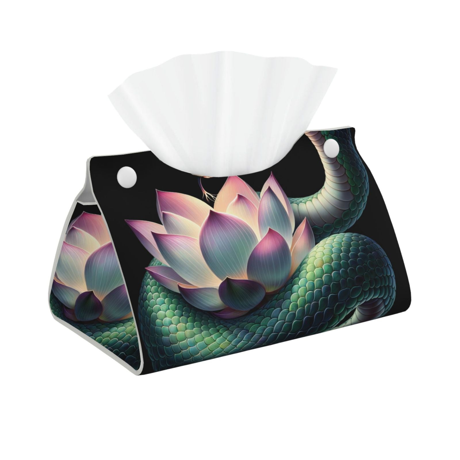 Xecao Snake Holding A Lotus Print Tissue Box Cover,Modern PVC Leather ...