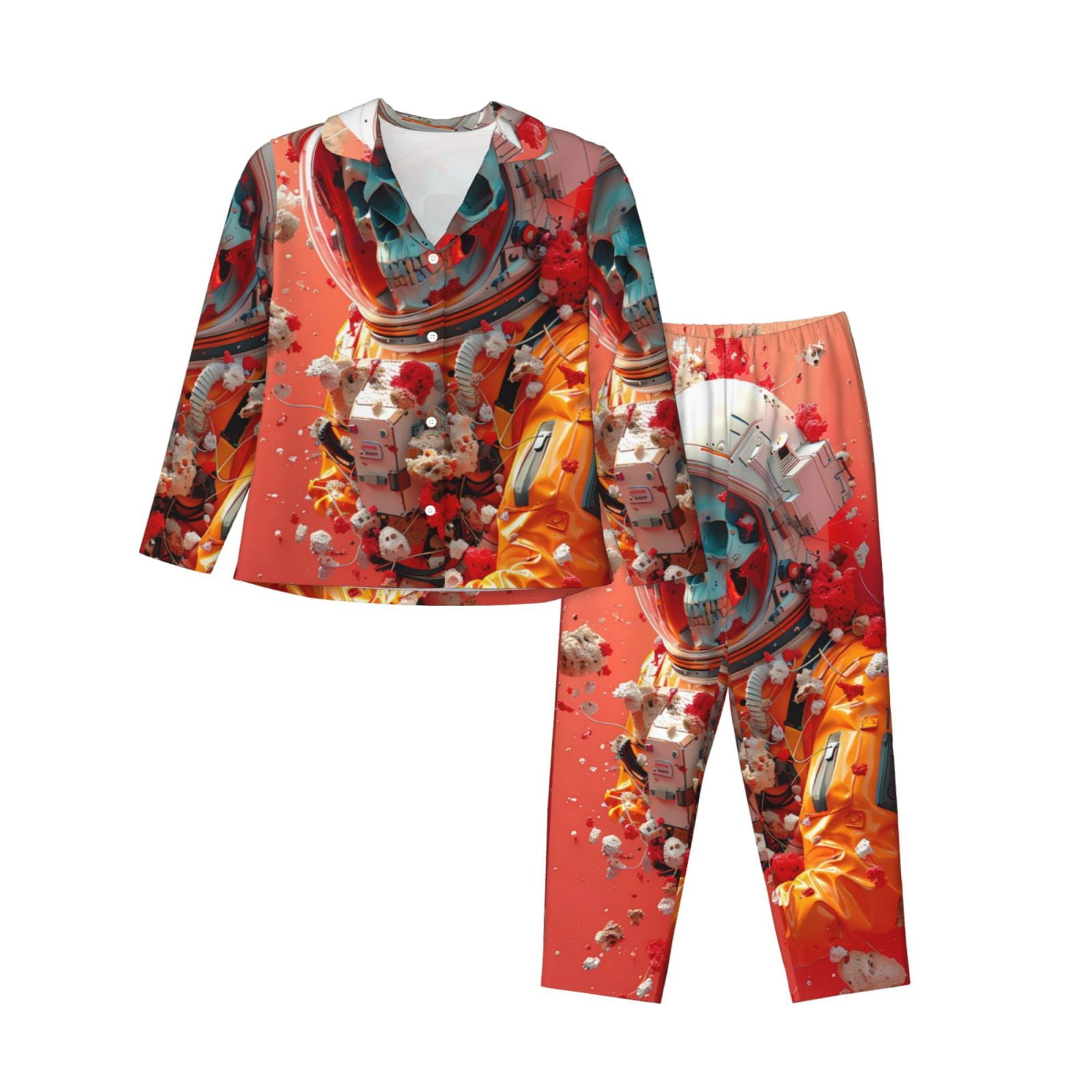 Xecao Space Skeleton Art Print Women Pajamas Set Soft Sleepwear Pjs ...