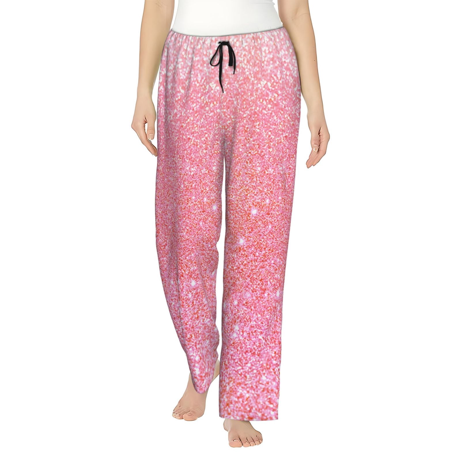 Xecao Sparkly Pink Glitter Women's Straight Lounge Pajama Pants: The ...