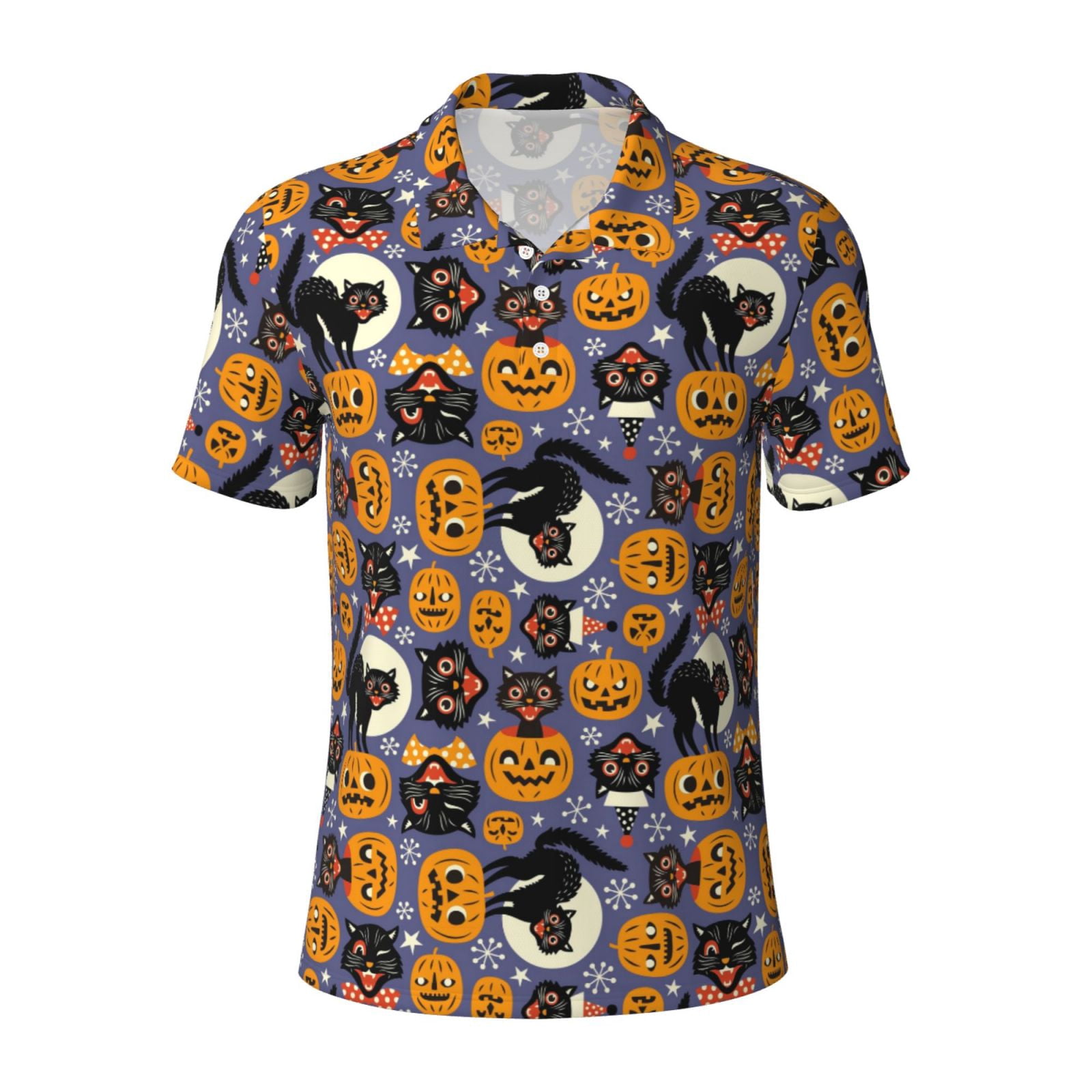 Xecao Spooky Cats And Halloween Pumpkins for Mens' Casual Short Sleeve ...