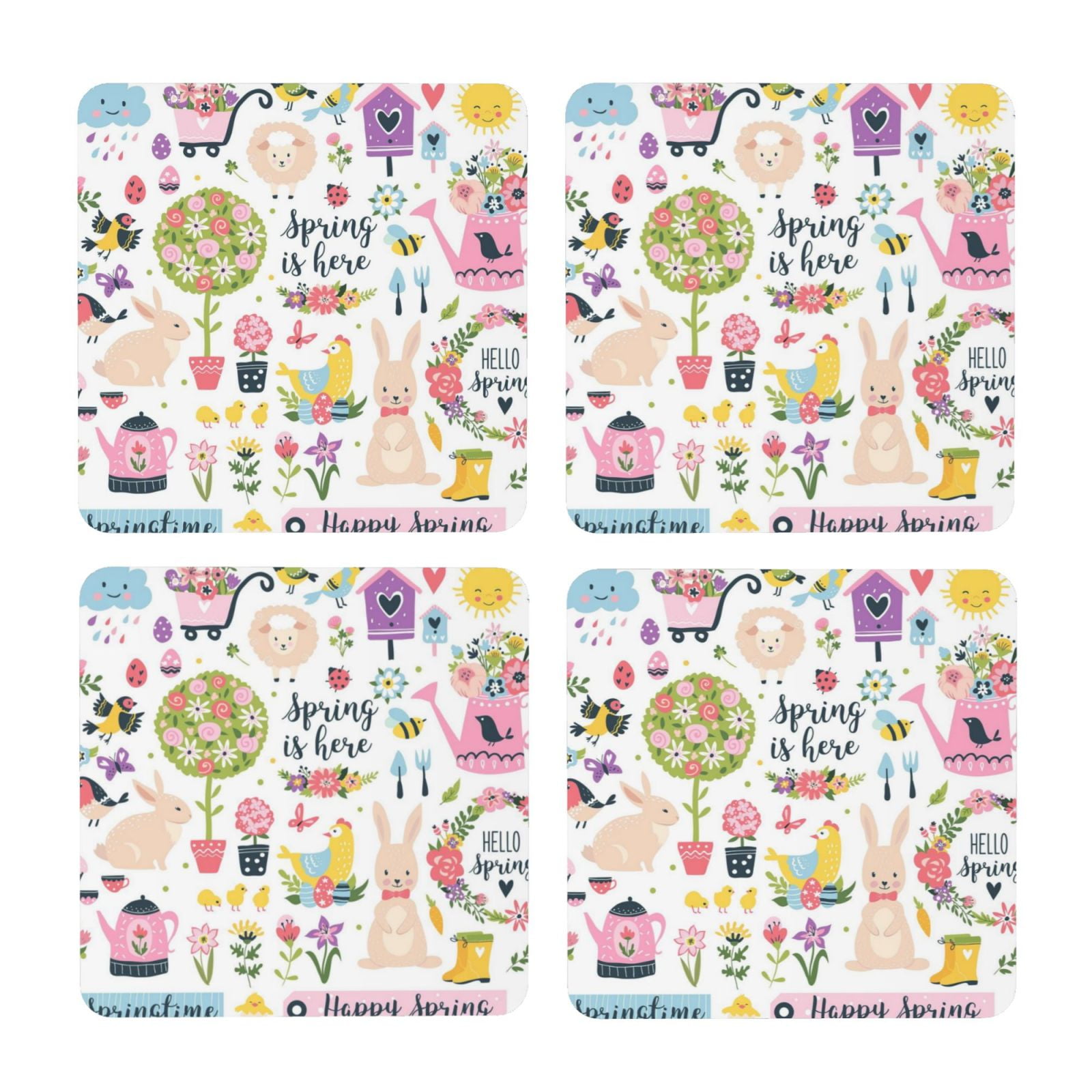 Xecao Spring Flowers Birds for MDF Cork Coaster 4 Pcs,Drink Coasters ...