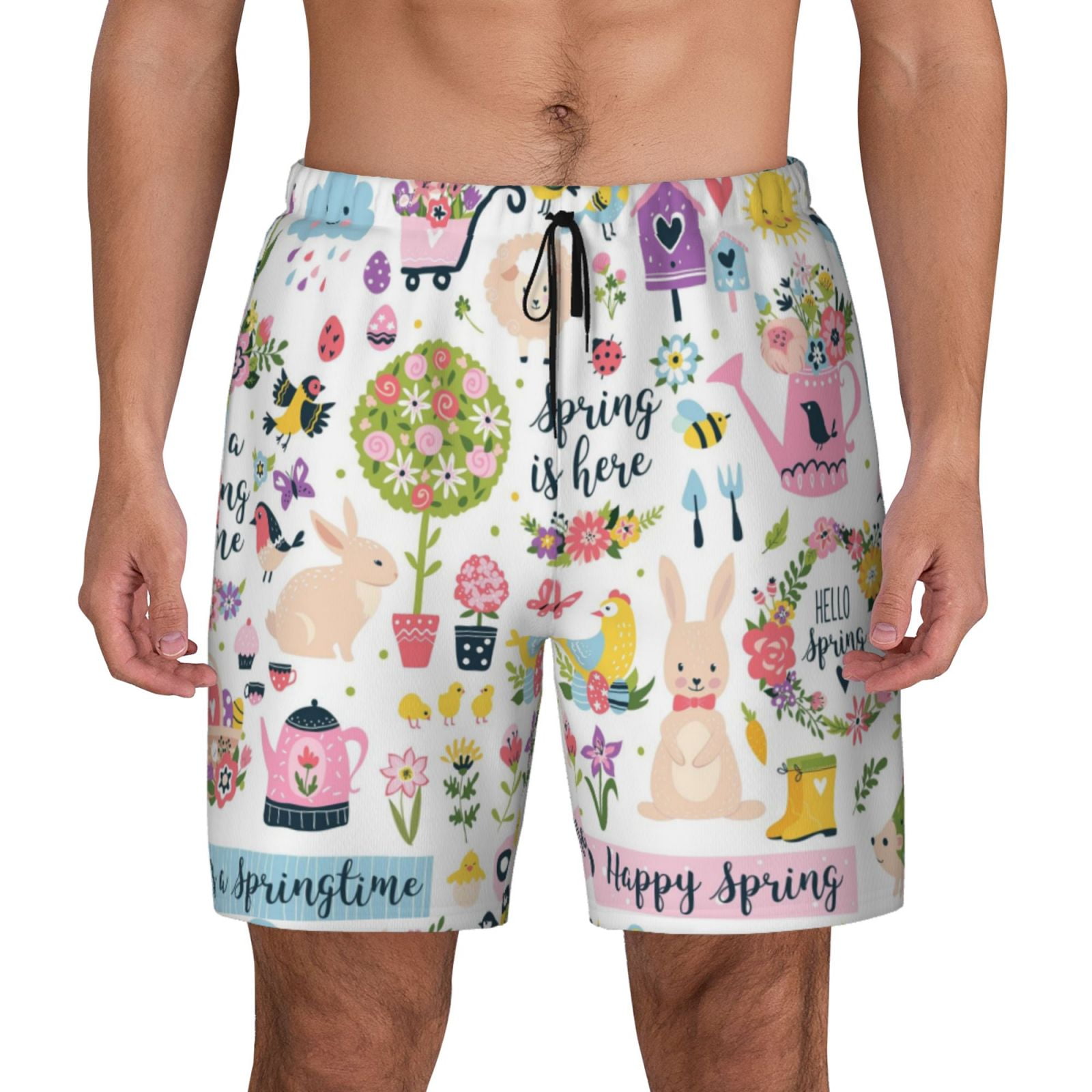 Xecao Spring Flowers Birds for Men's Swimming Trunks Swim Trunks Quick ...