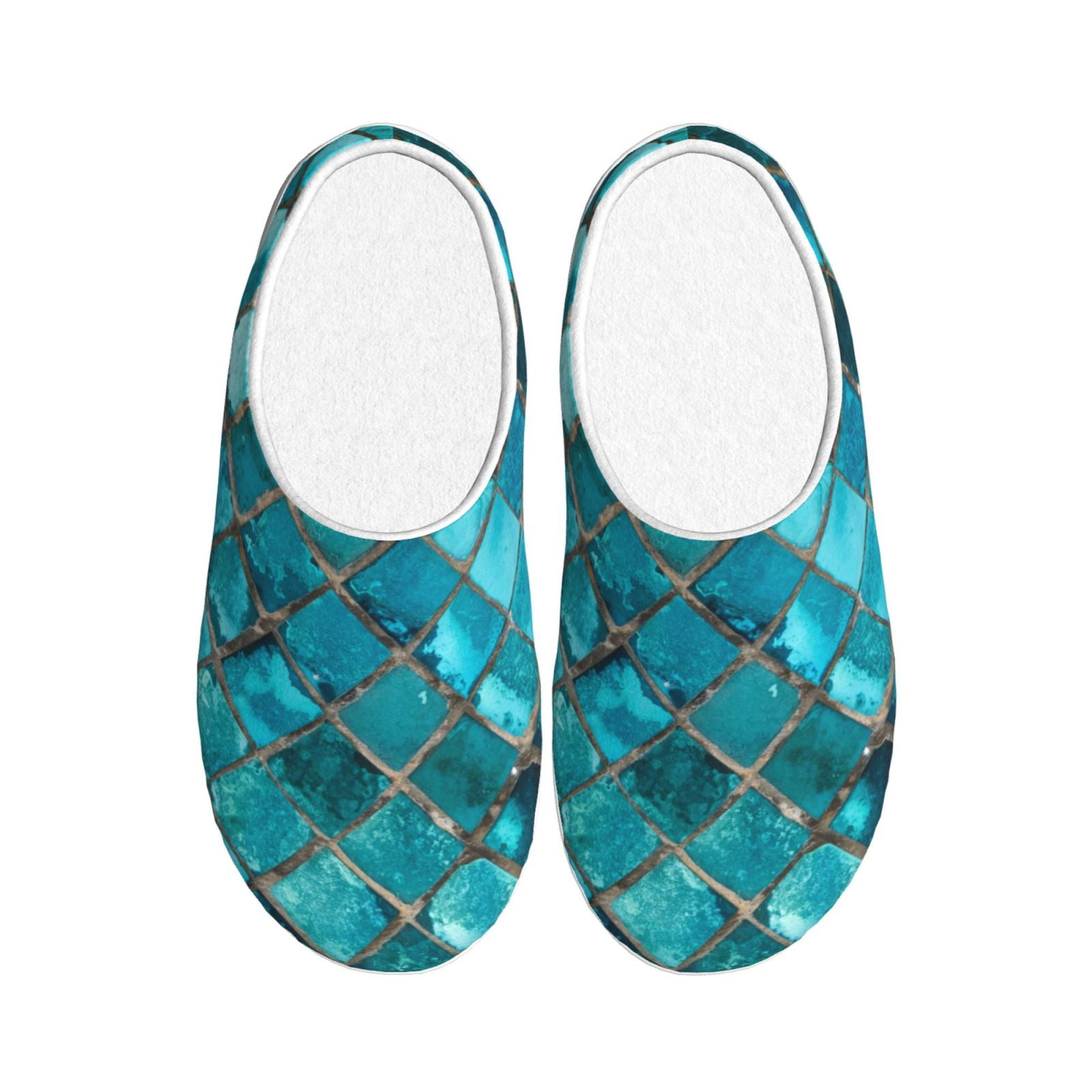 Xecao Square Glass Mosaic Print Cotton Slippers Fuzzy Warm Cozy ...