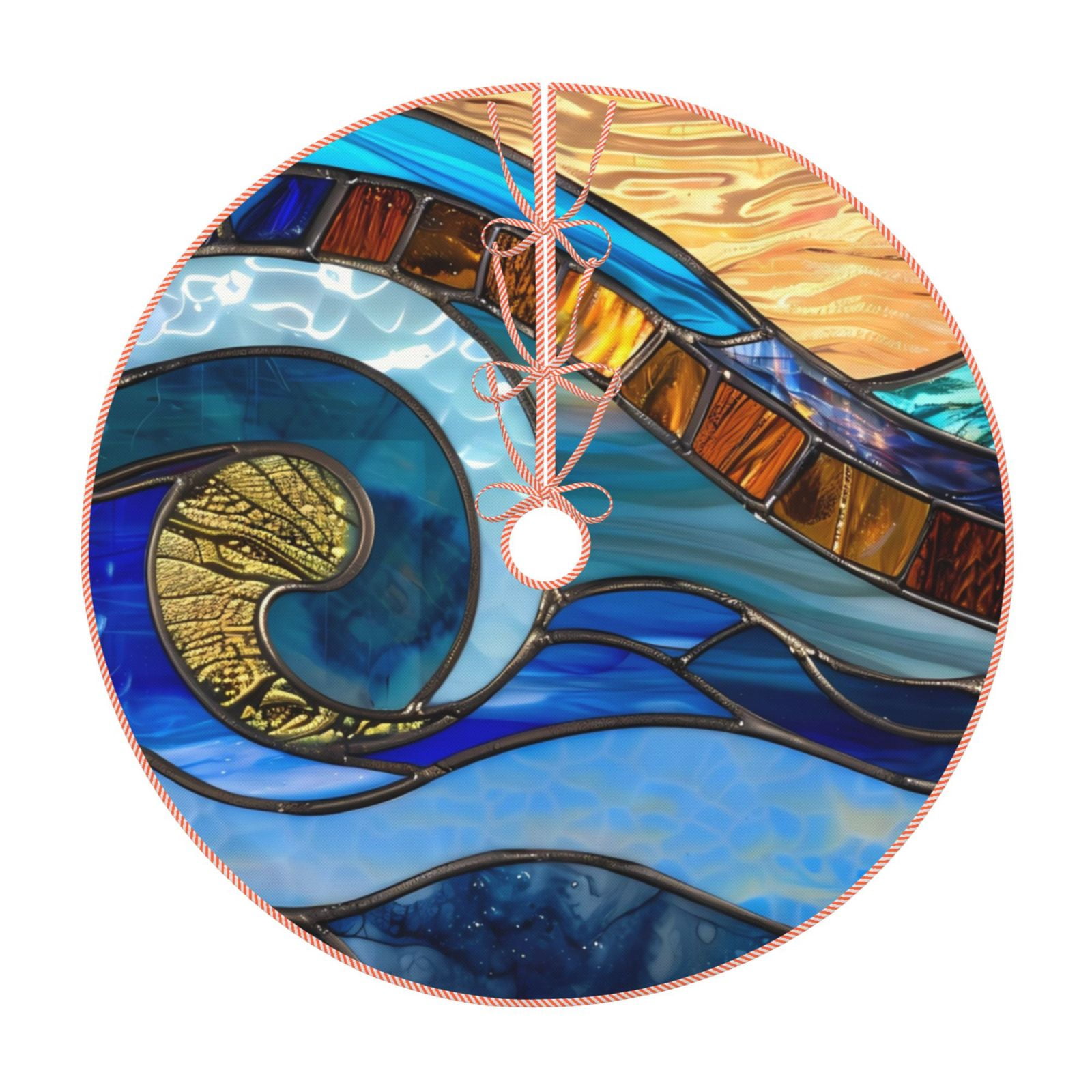 Xecao Stained Glass Ocean Wave Pattern Christmas Tree Skirt Holiday ...