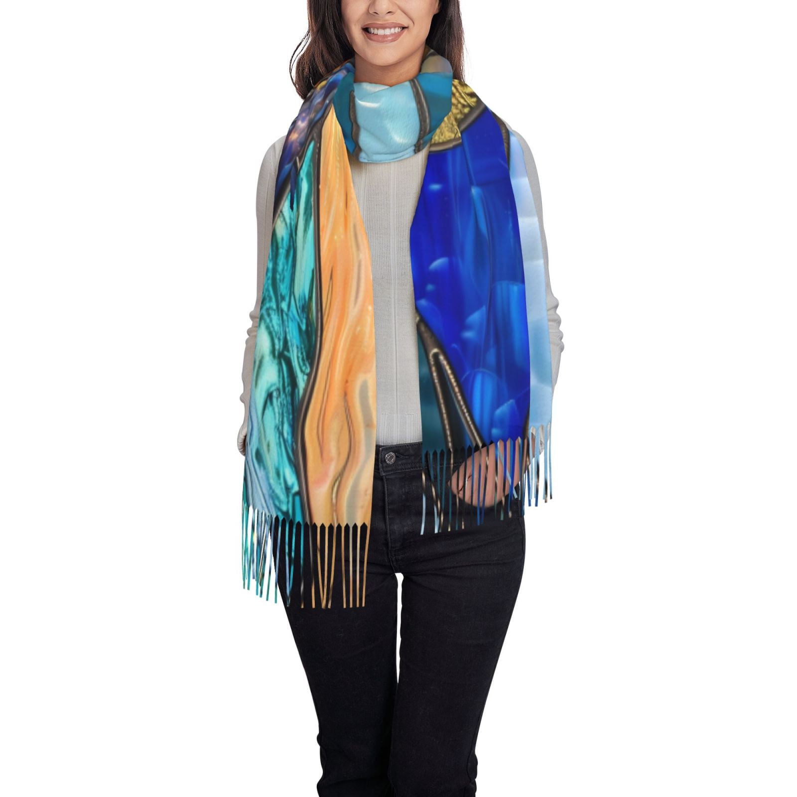 Xecao Stained Glass Ocean Wave Pattern Womens Winter Scarf Fall Scarf ...