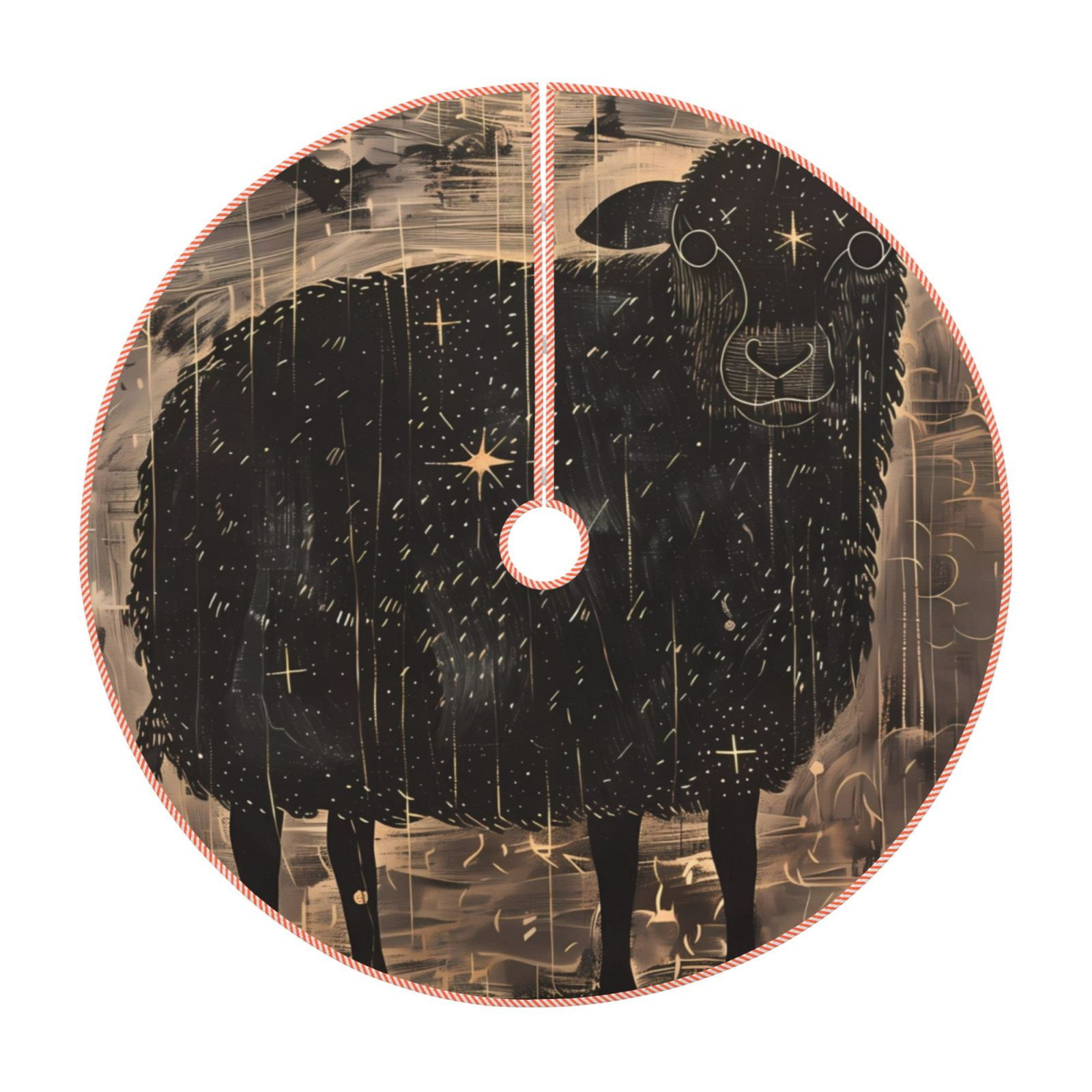 Xecao Starry Night Black Sheep Pattern Christmas Tree Skirt Holiday ...