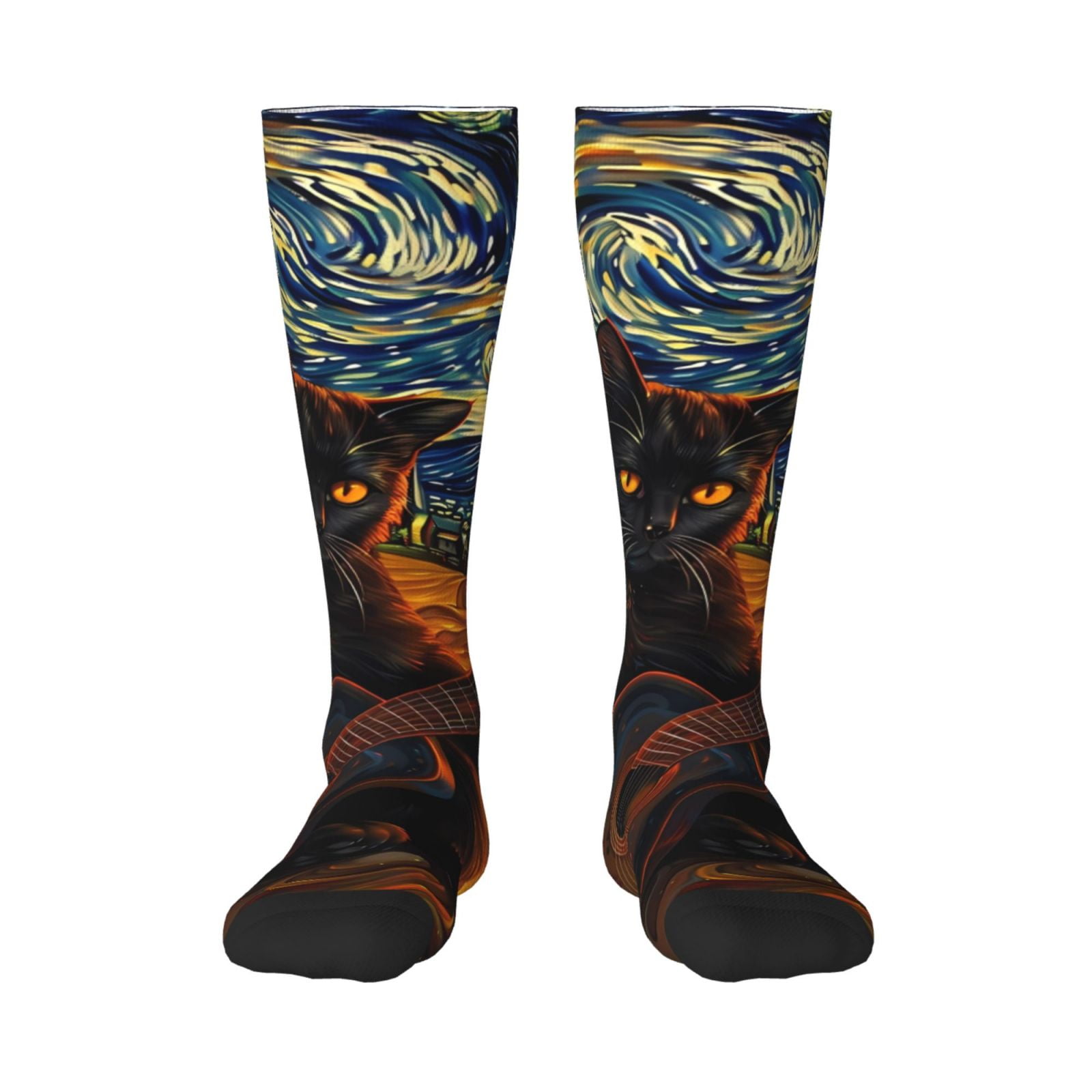 Xecao Starry Night Cat Guitarist A Print Compression Socks for Both Men ...