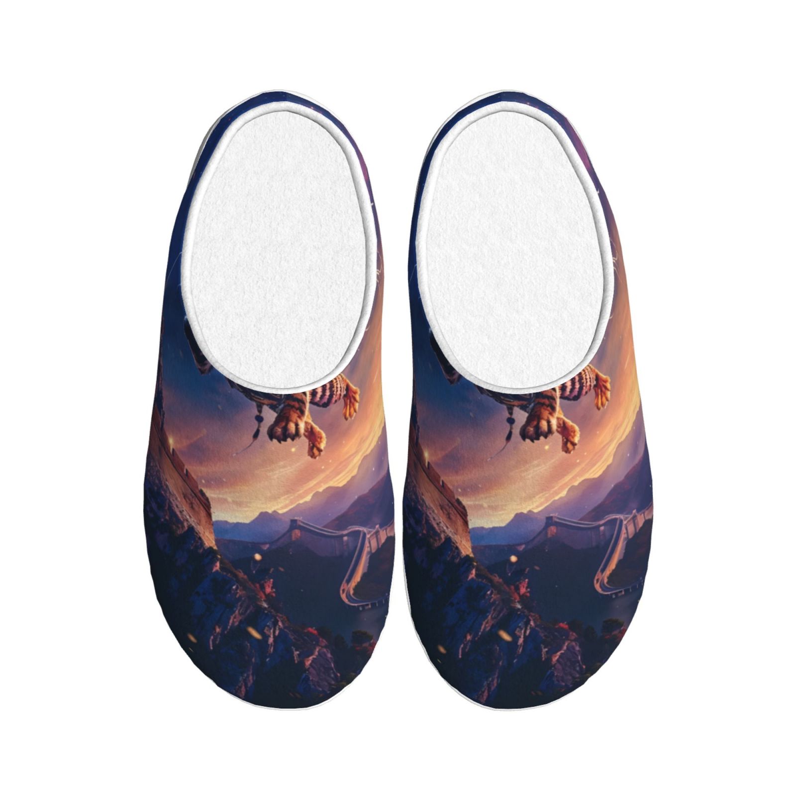 Xecao Starry Sky Flying Tiger Print Cotton Slippers Fuzzy Warm Cozy ...