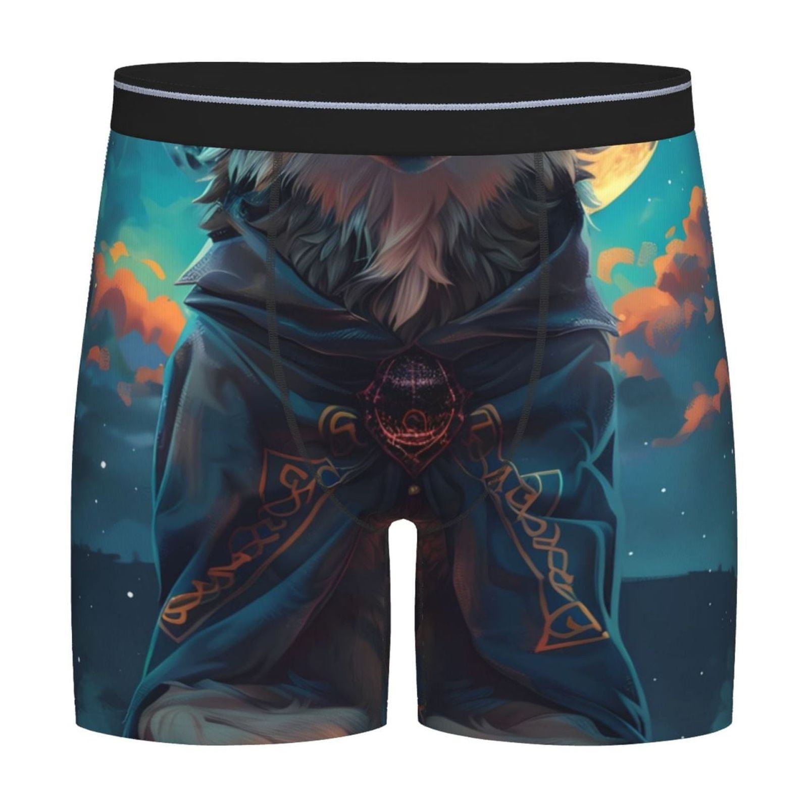Xecao Starry Sky Moon Wolf Leader Print Boxer Briefs for Men's Stretch ...