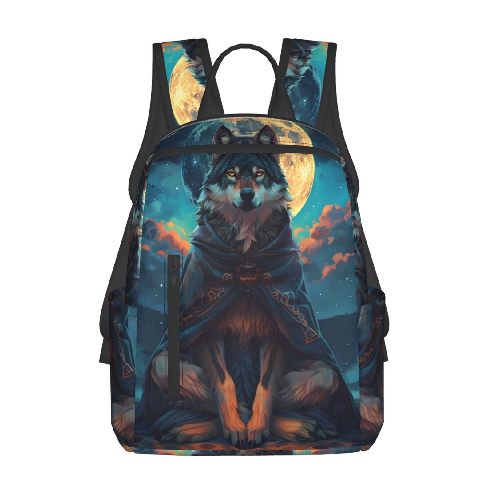 Xecao Starry Sky Moon Wolf Leader print Backpack For women men ...