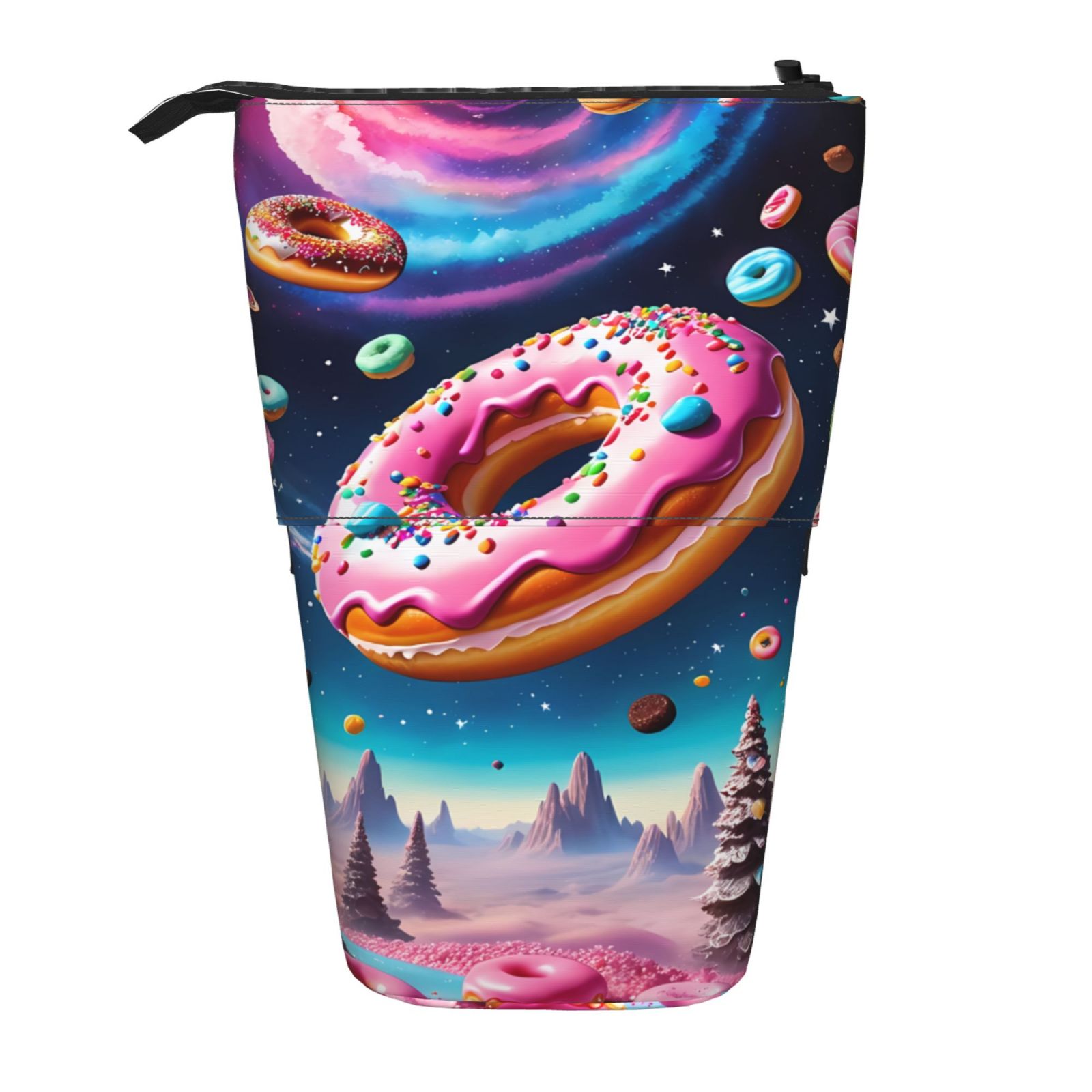 Xecao Starry Sky Pine Tree Donut Print Telescopic Pencil Bag Pen Holder ...