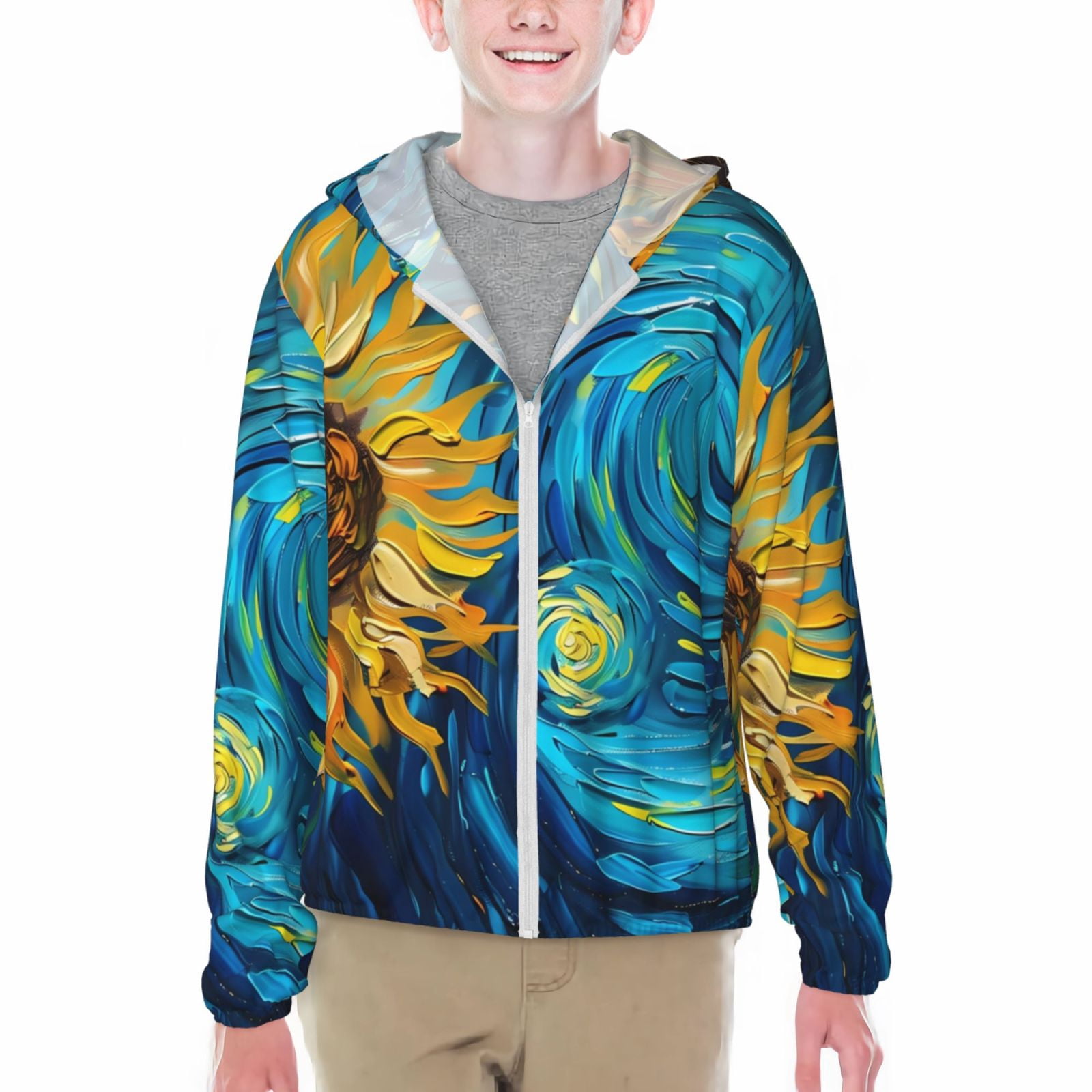 Xecao Starry Sunflower Dreamscape Print Fishing Shirts for teenager ...