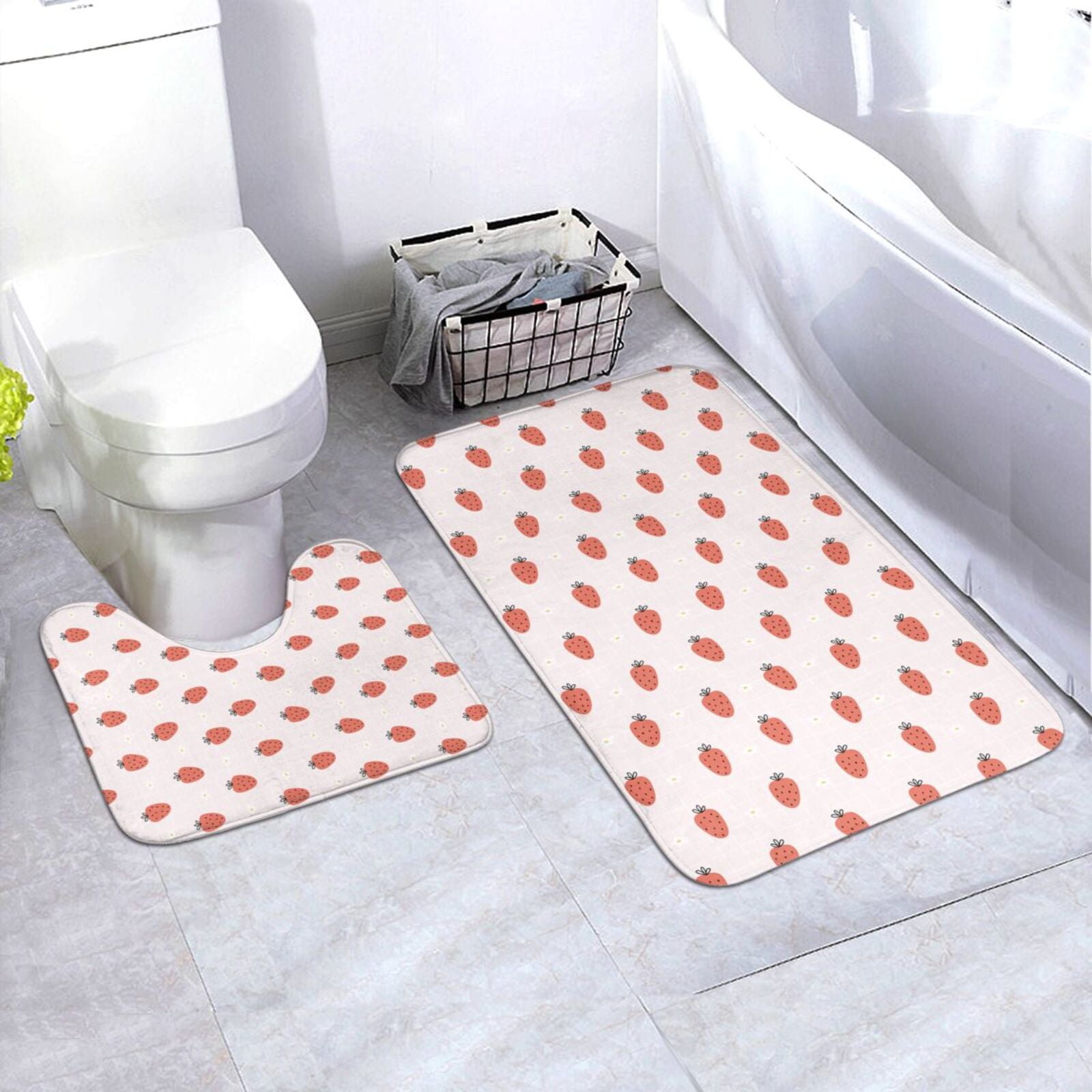 Xecao Strawberry 2-Piece Vintage Seamless Anti-Skid Mat Set, featuring ...