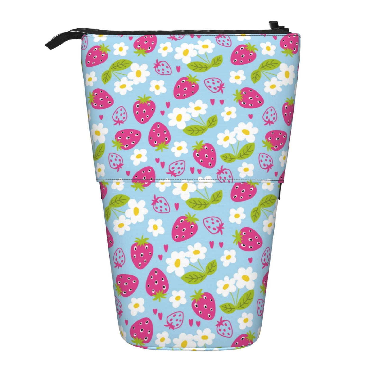 Xecao Strawberry And Flowers Print Telescopic Pencil Bag Pen Holder Pop ...