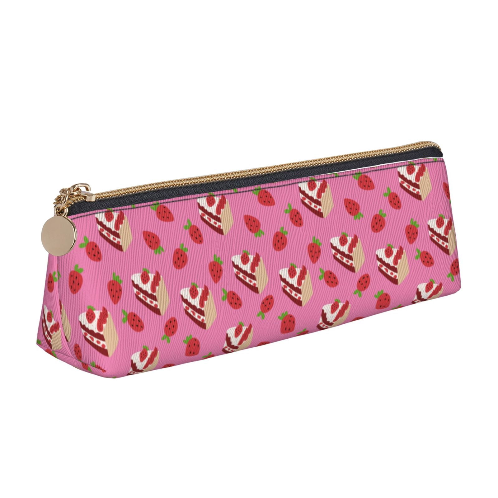 Xecao Strawberry Cake Print Leather Pencil Case -Stationery Bag Pen ...