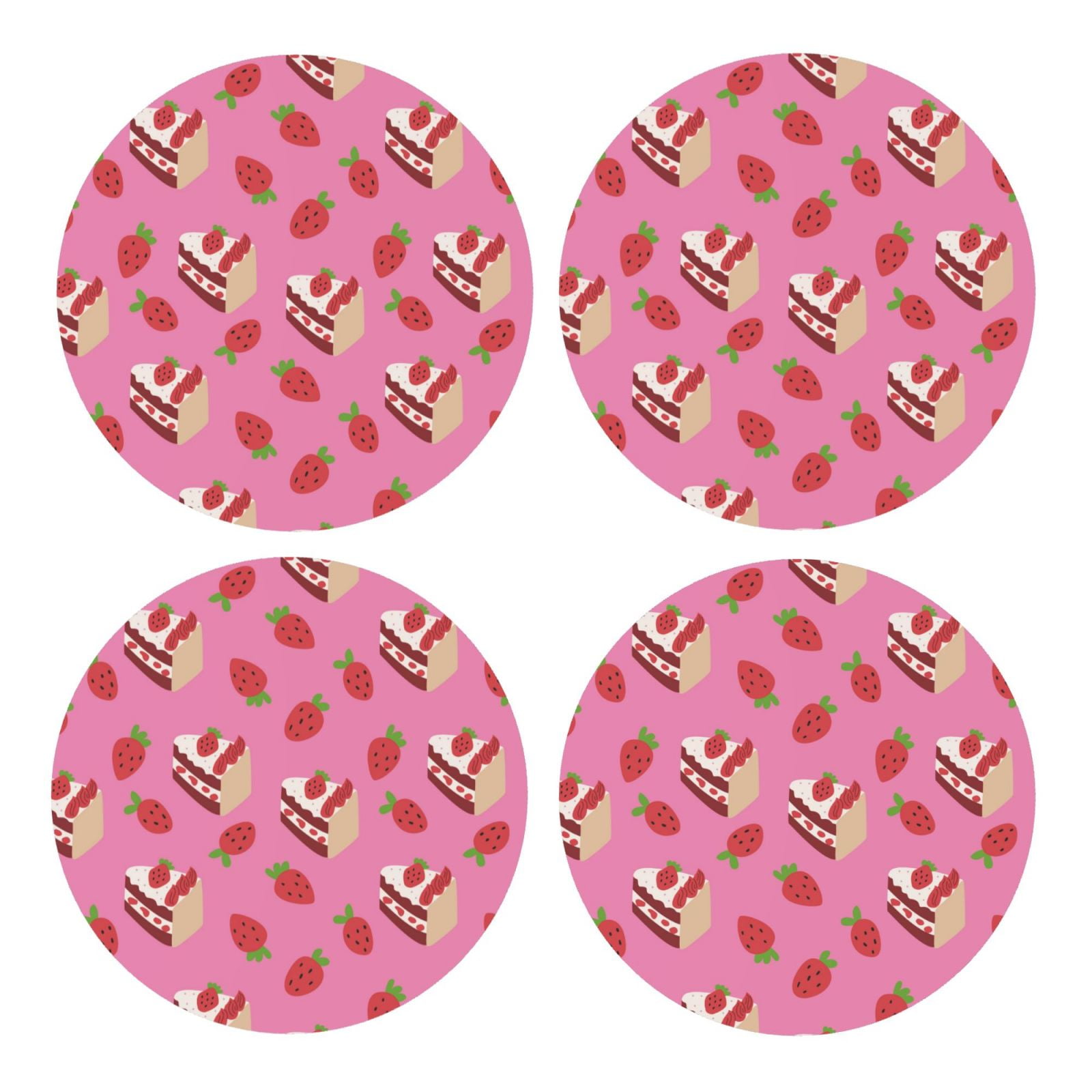 Xecao Strawberry Cake for MDF Cork Coaster 4 Pcs,Drink Coasters,Suit ...