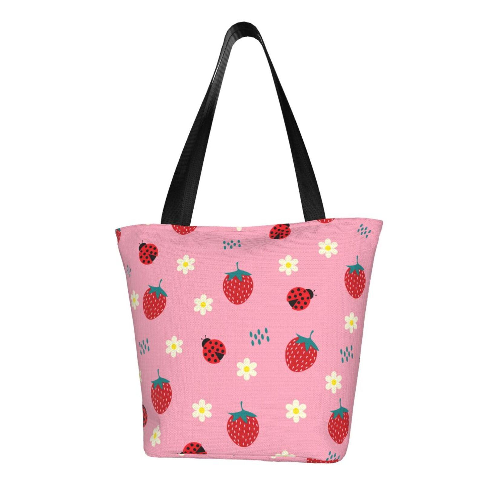Xecao Strawberry and Ladybugs for Tote Bag for Women -Tote Shoulder Bag with A Little Pocket ...