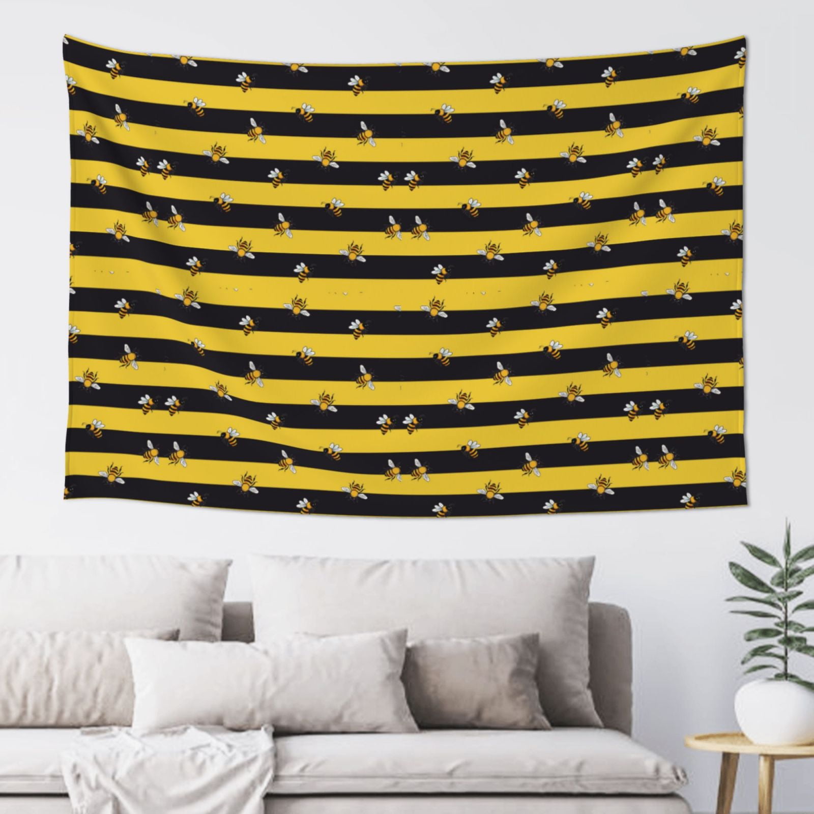 Xecao Striped With Bees Print Tapestry, Wall Hanging Room Funny Decor ...