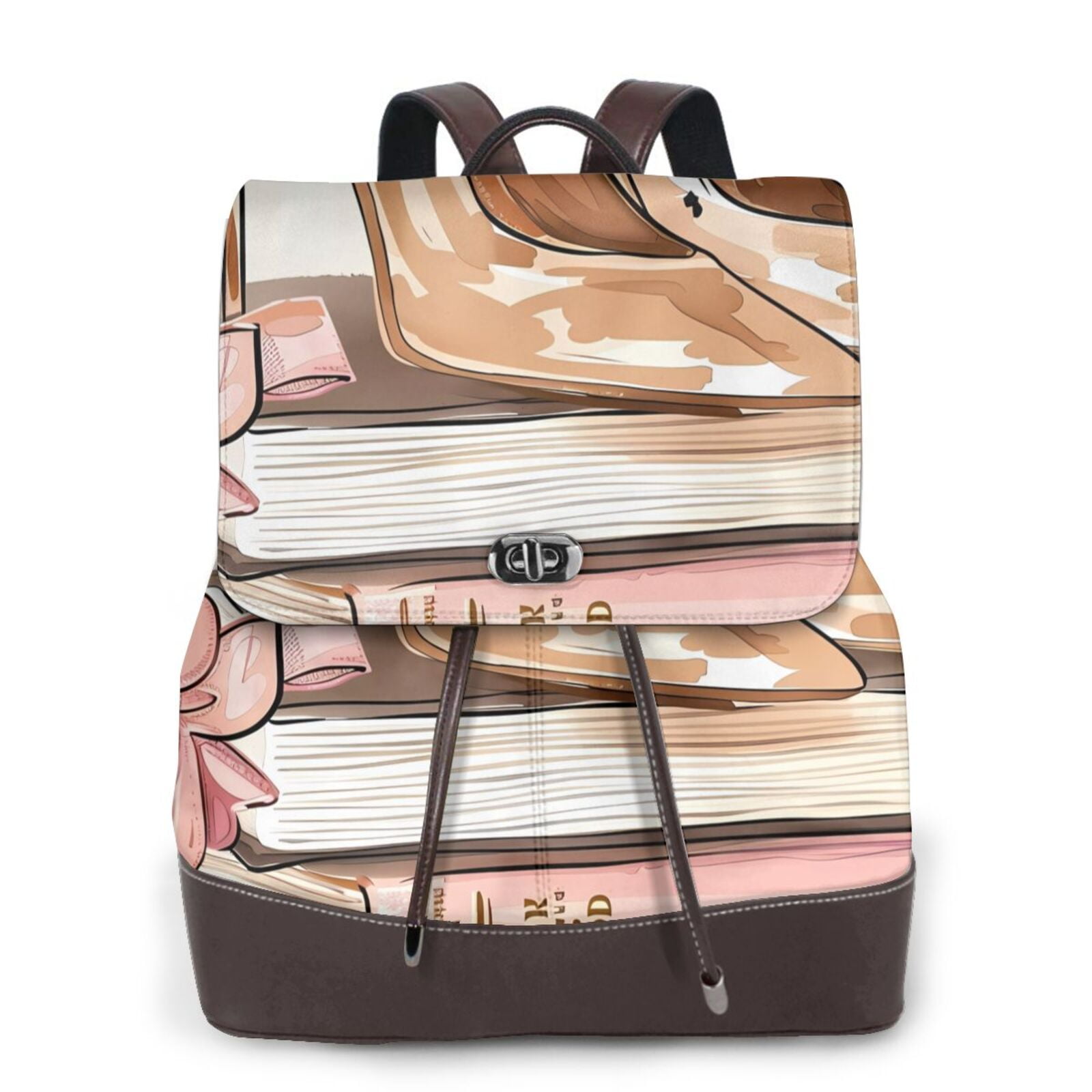 Xecao Stylish High Heels On Books Print Large Backpack Soft Leather for ...