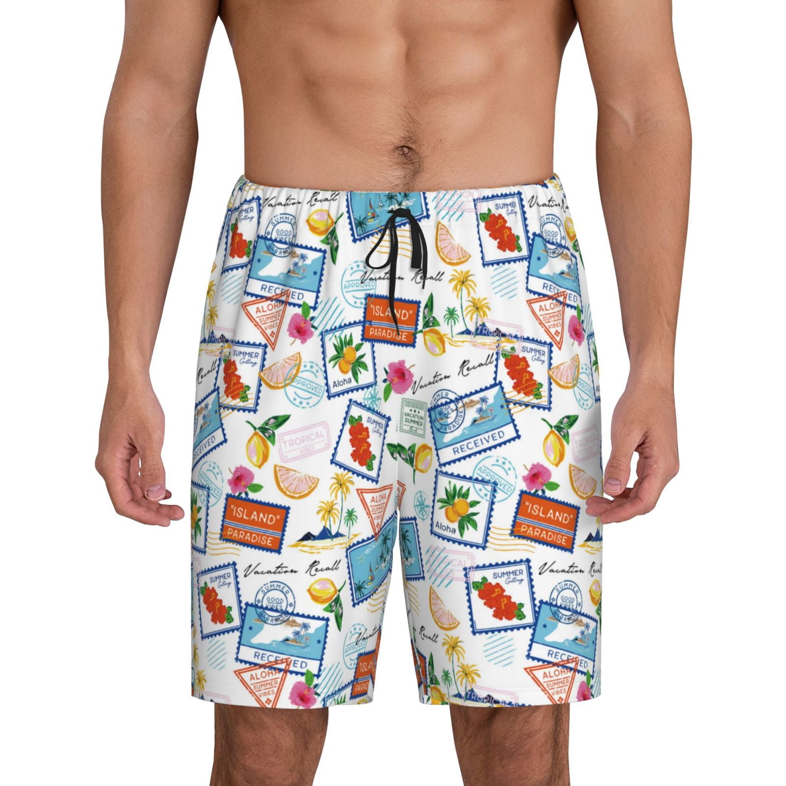 Xecao Summer Stamp Print Men's Sleepwear Shorts Pajama Bottom Lounge ...