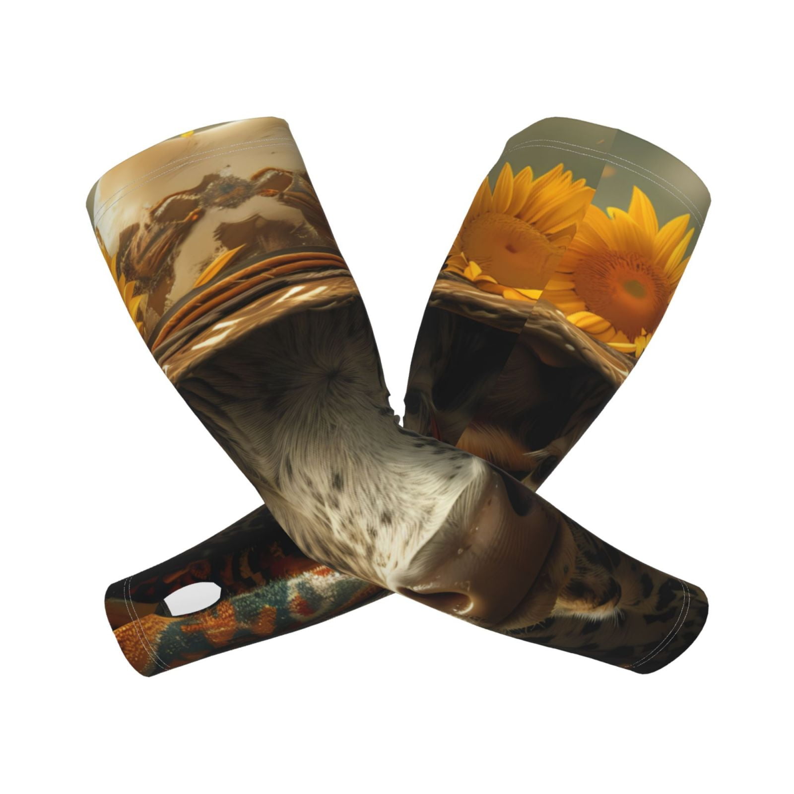 Xecao Sunflower Cowboy Hat Cow Print Cooling Arm Sleeves, UPF 50 UV Sun ...