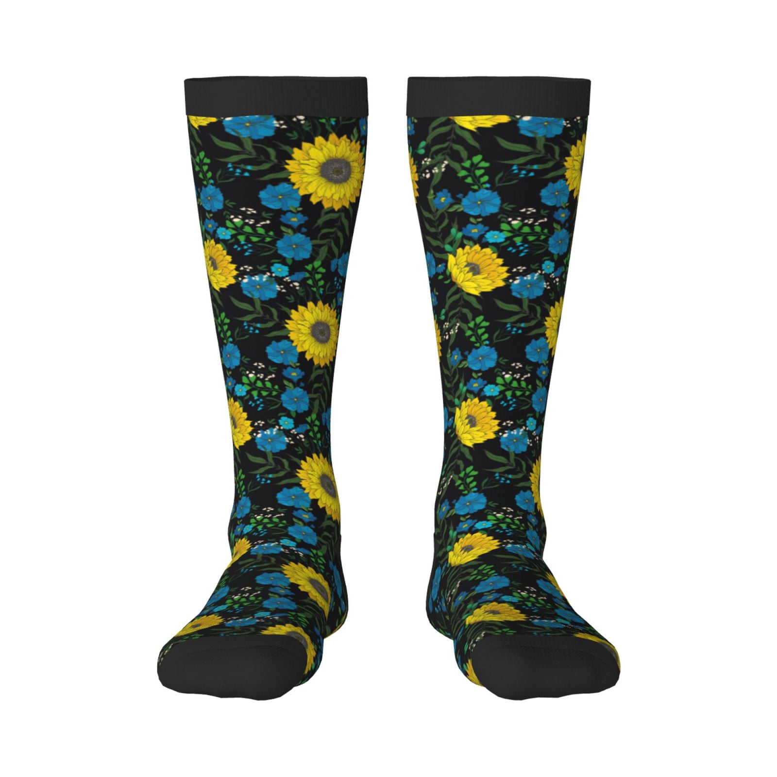 Xecao Sunflowers And Blue Flower print thigh-high socks, crafted for ...