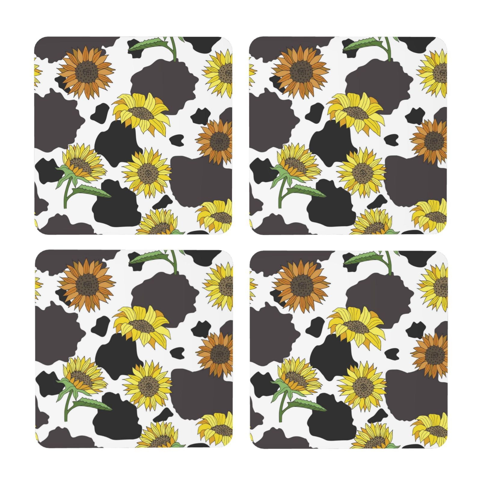 Xecao Sunflowers Country for MDF Cork Coaster 4 Pcs,Drink Coasters,Suit ...