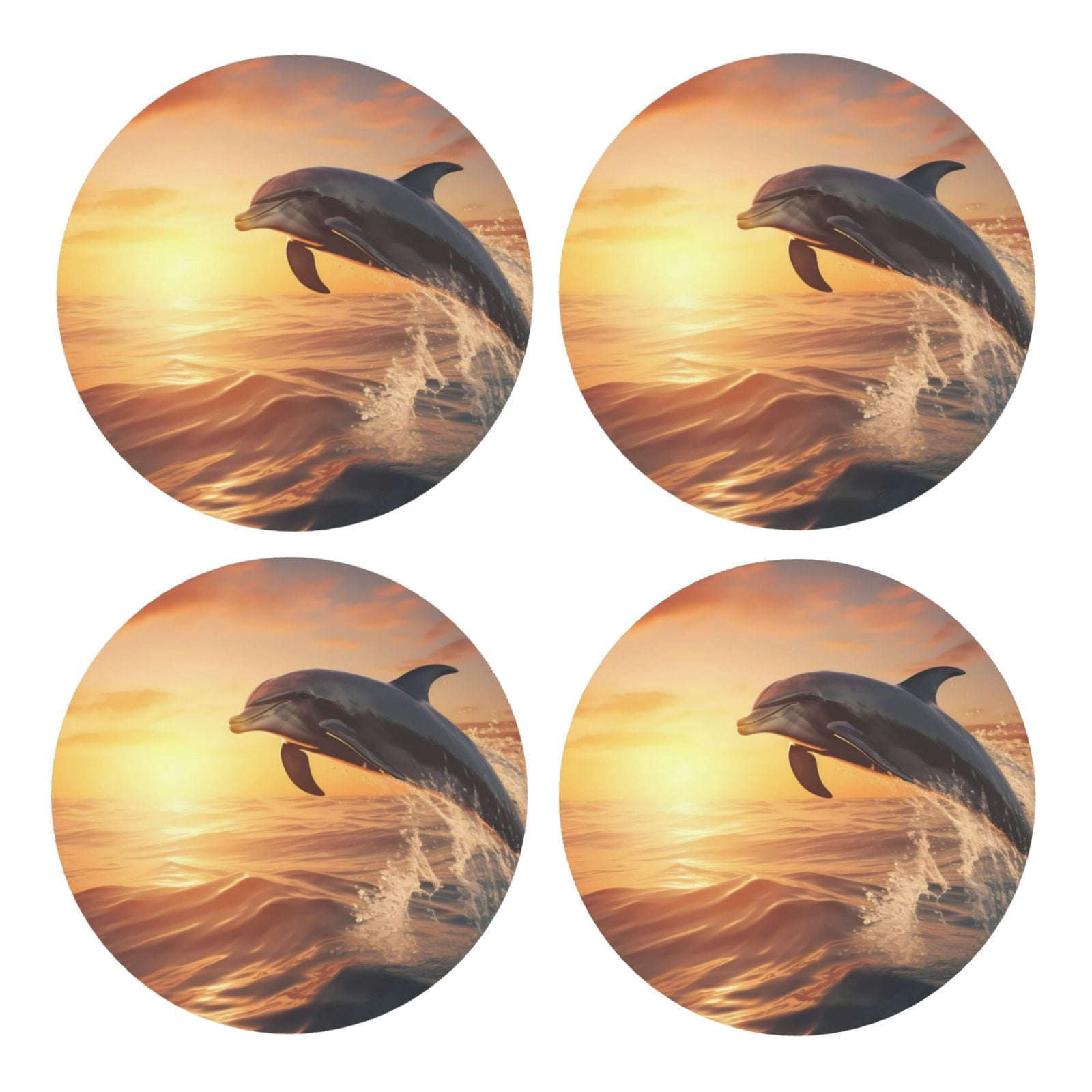 Xecao Sunset Dancing Dolphin A for MDF Cork Coaster 4 Pcs,Drink ...