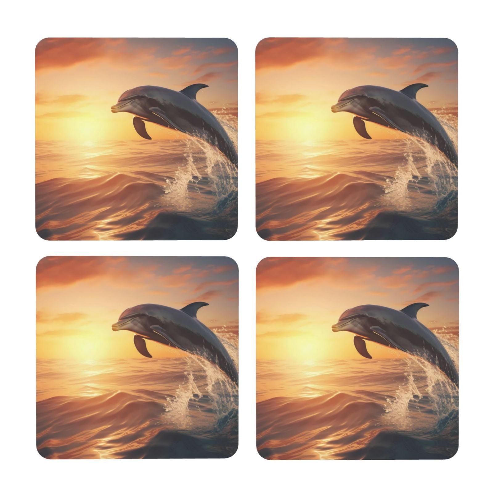Xecao Sunset Dancing Dolphin A for MDF Cork Coaster 4 Pcs,Drink ...