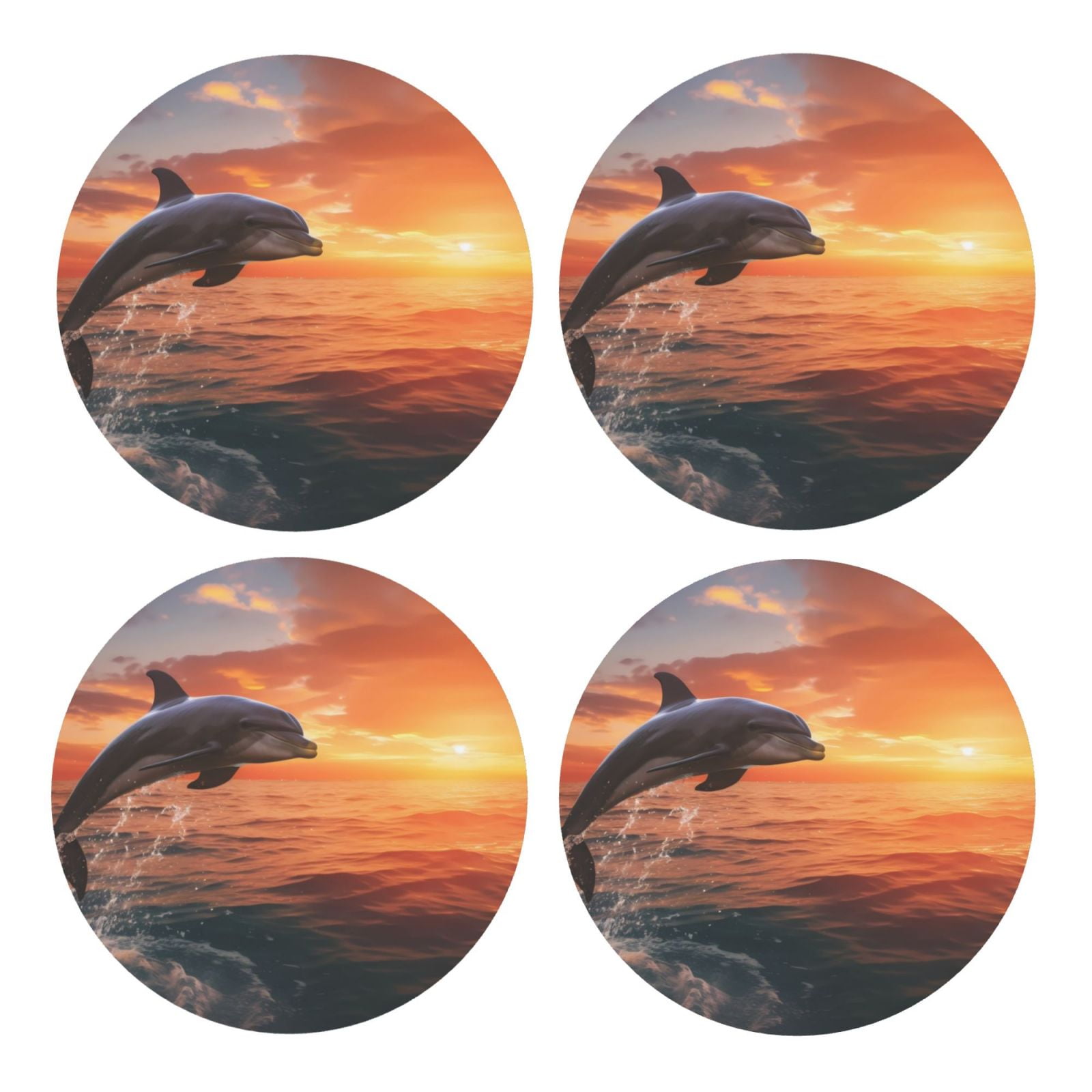 Xecao Sunset Dancing Dolphin B for MDF Cork Coaster 4 Pcs,Drink ...