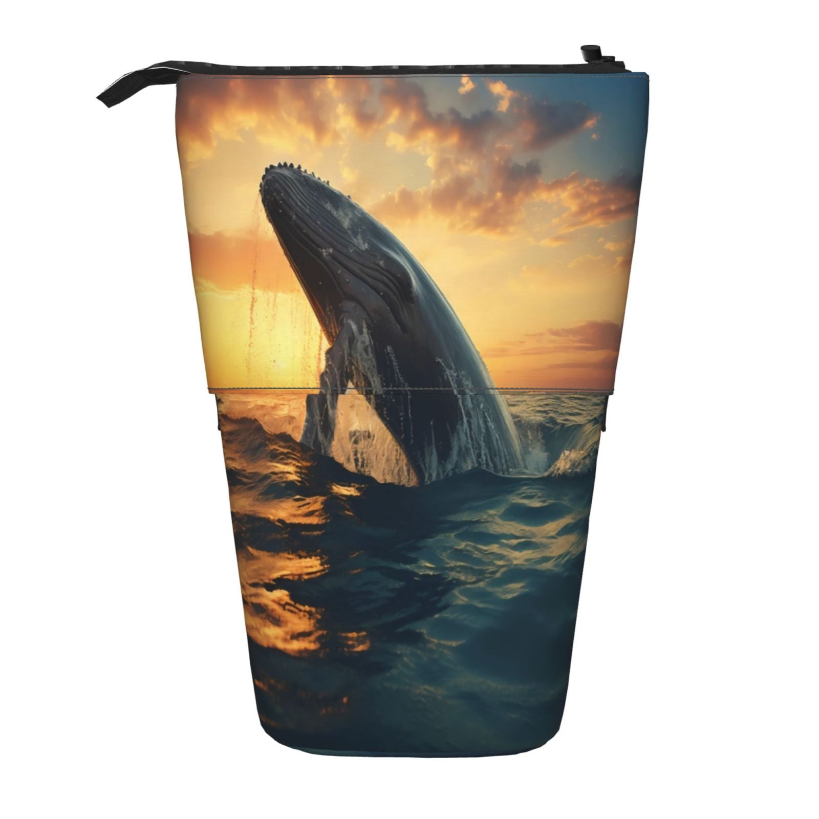 Xecao Sunset Ocean Whale Print Telescopic Pencil Bag Pen Holder Pop Up ...
