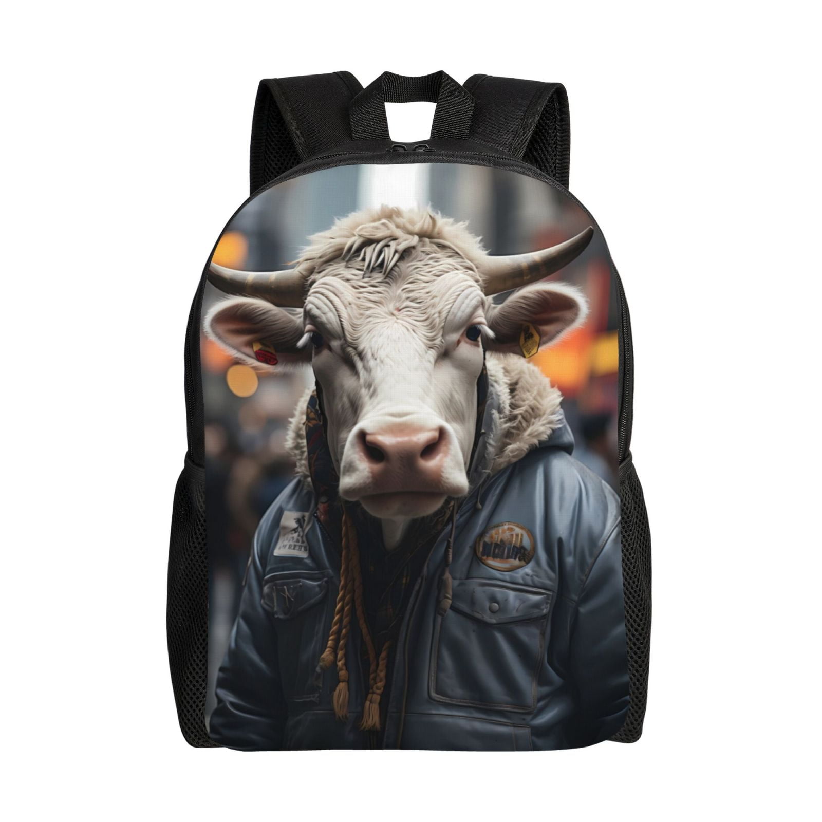 Xecao Surrealist Cow Print School Backpack with Laptop Compartment ...
