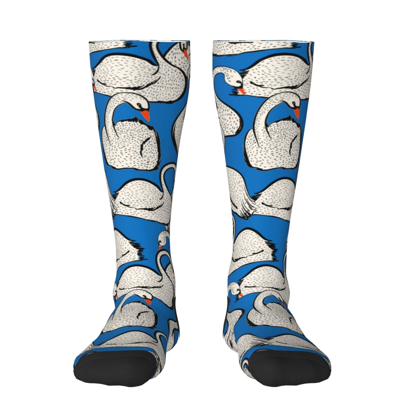 Xecao Swan Birds print thigh-high socks, crafted for both men and women ...