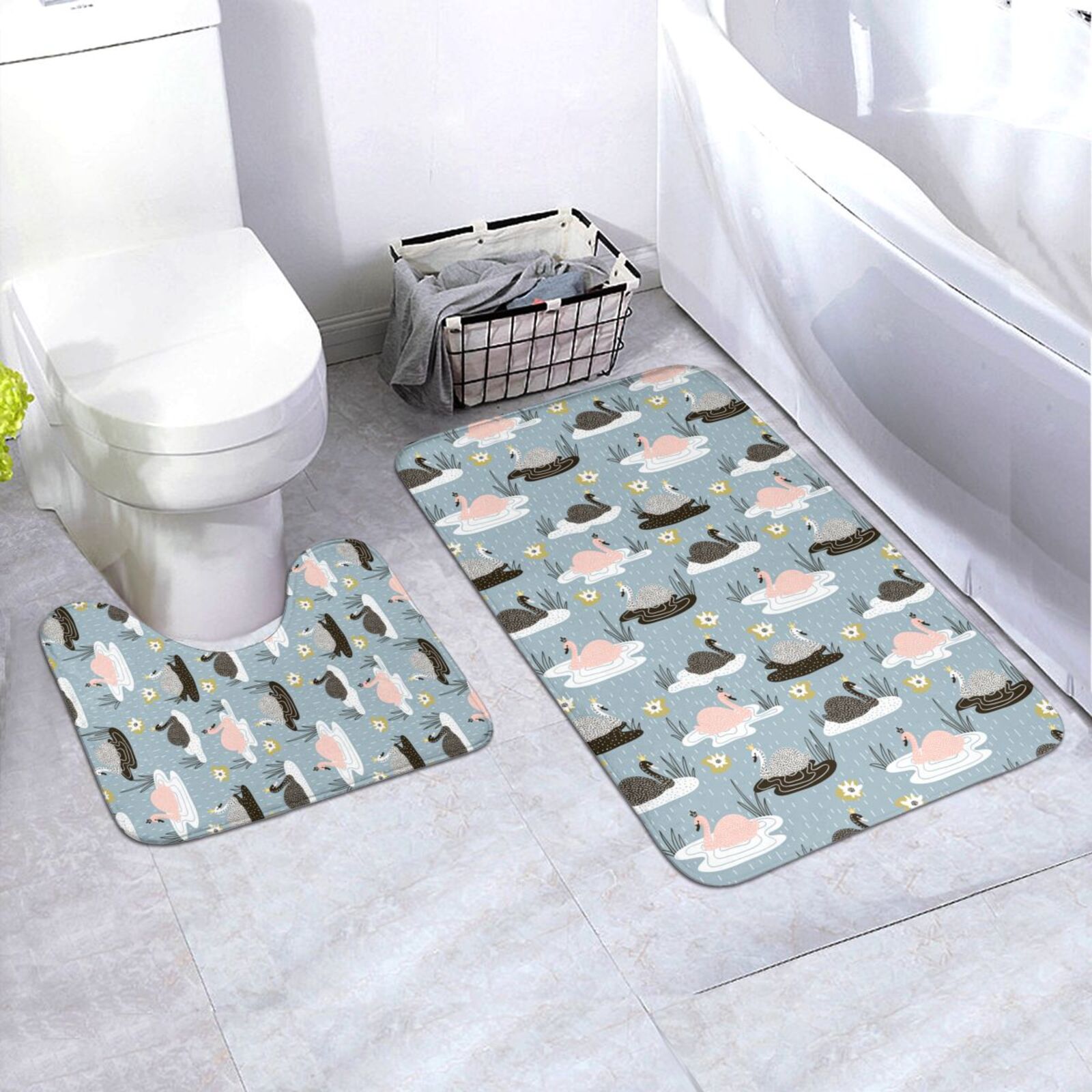 Xecao Swan Princess On Lake 2-Piece Vintage Seamless Anti-Skid Mat Set ...