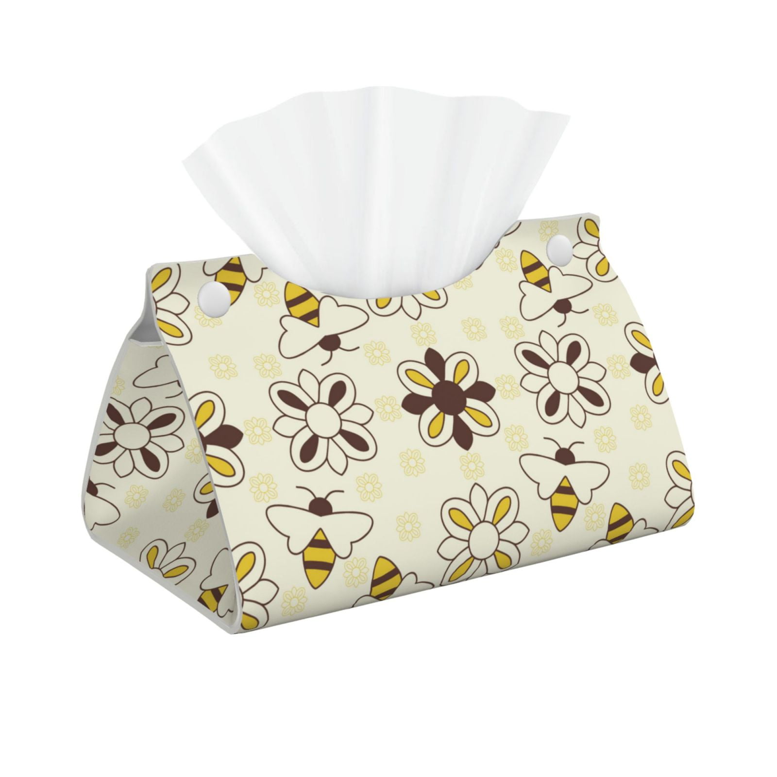 Xecao Sweet Bee Print Tissue Box Cover,Modern PVC Leather Square Tissue ...