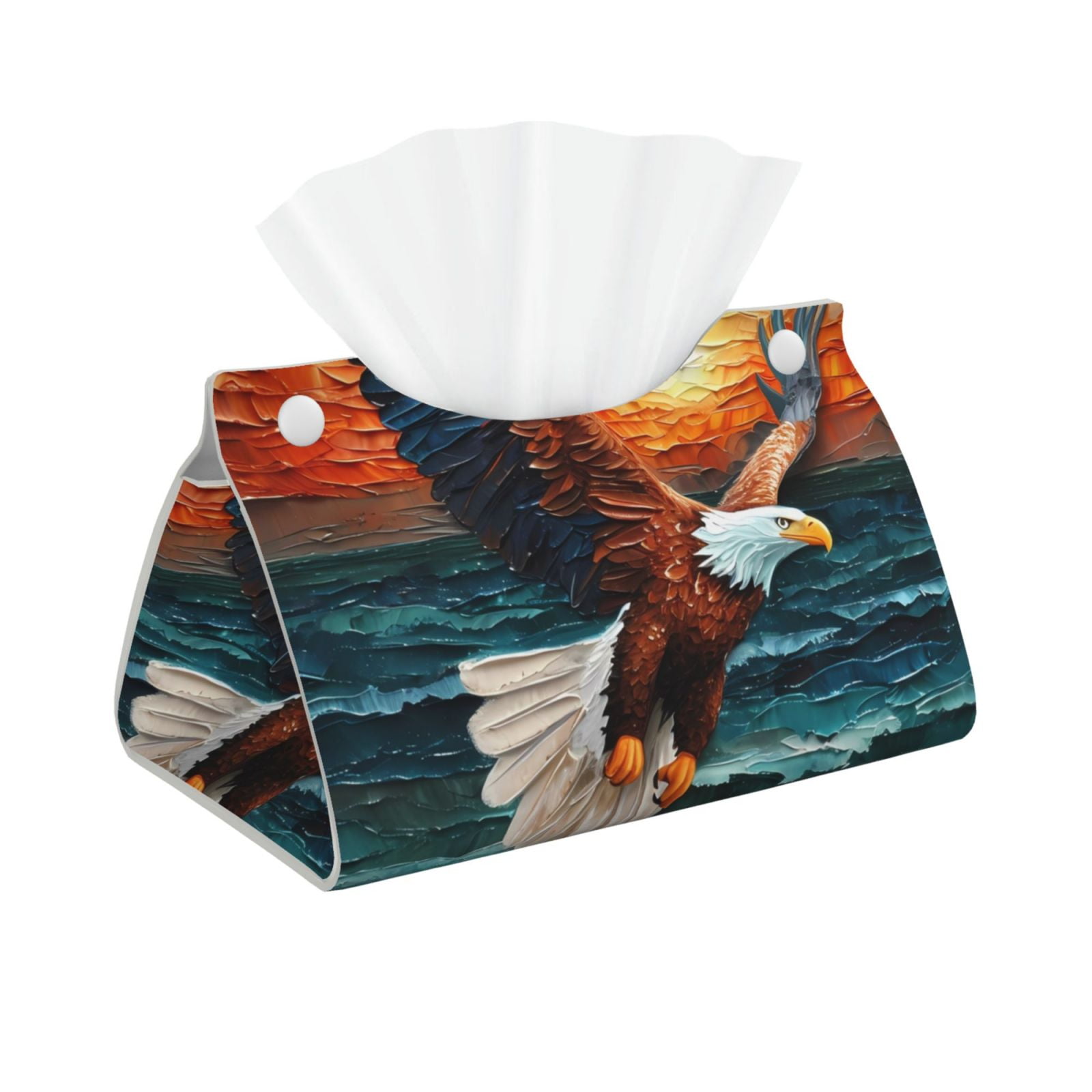 Xecao Textured Bald Eagle Print Tissue Box Cover,Modern PVC Leather ...
