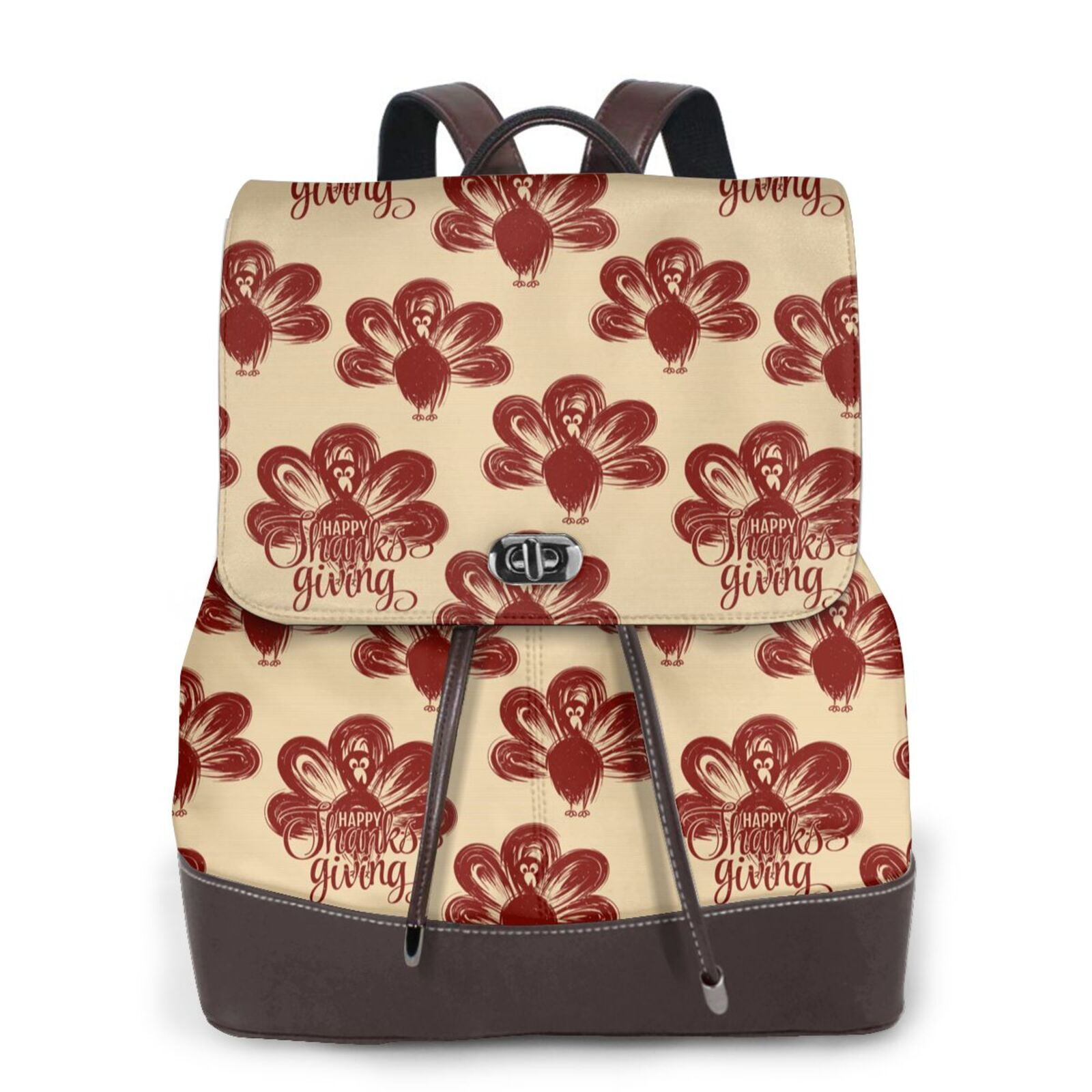 Xecao Thanksgiving Sketch Turkey Print Large Backpack Soft Leather for ...