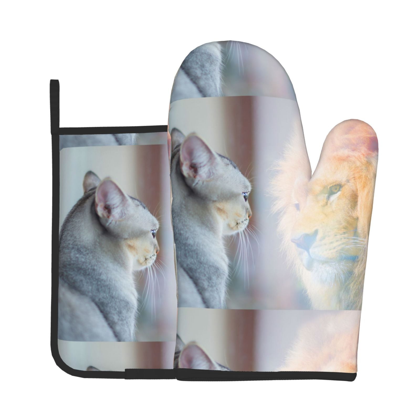 Xecao The Cat Looks in the Mirror Pattern Oven Mitts and Pot Holders ...