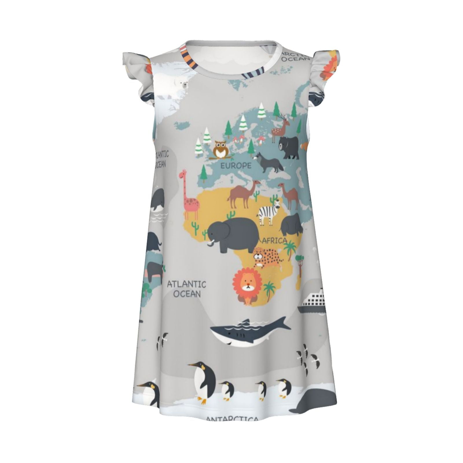 Xecao The World Map with Cartoon Animals Nightgowns for Girls: Elegant ...