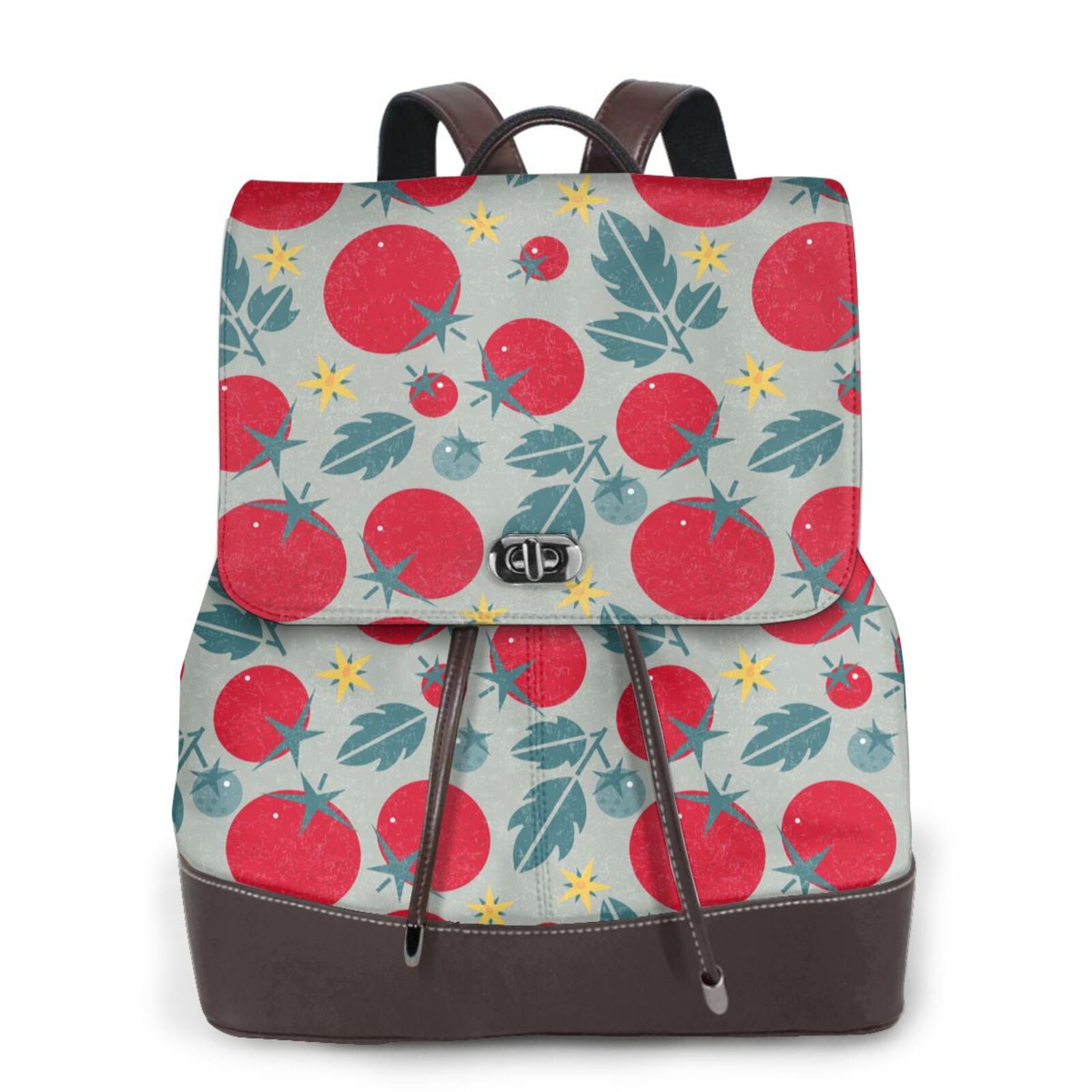 Xecao Tomato Print Large Backpack Soft Leather for Women Travel with ...