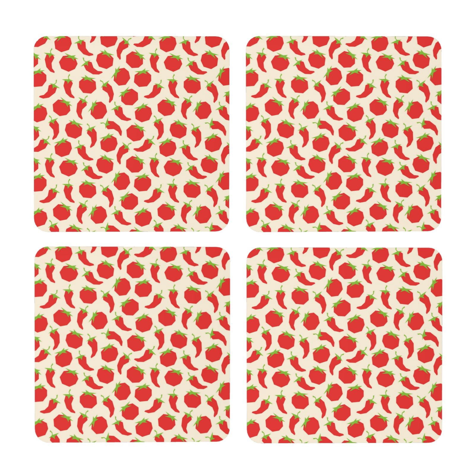 Xecao Tomatoes And Chili for MDF Cork Coaster 4 Pcs,Drink Coasters,Suit ...